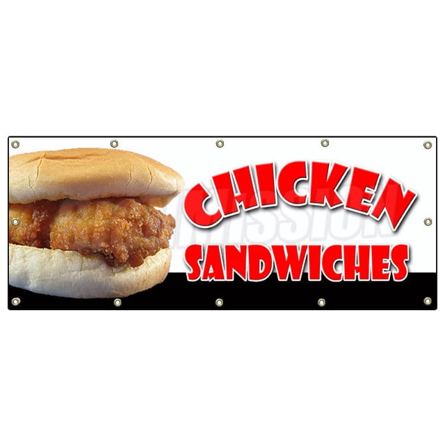 48"x120" CHICKEN SANDWICH BANNER SIGN fried restaurant signs grill ...