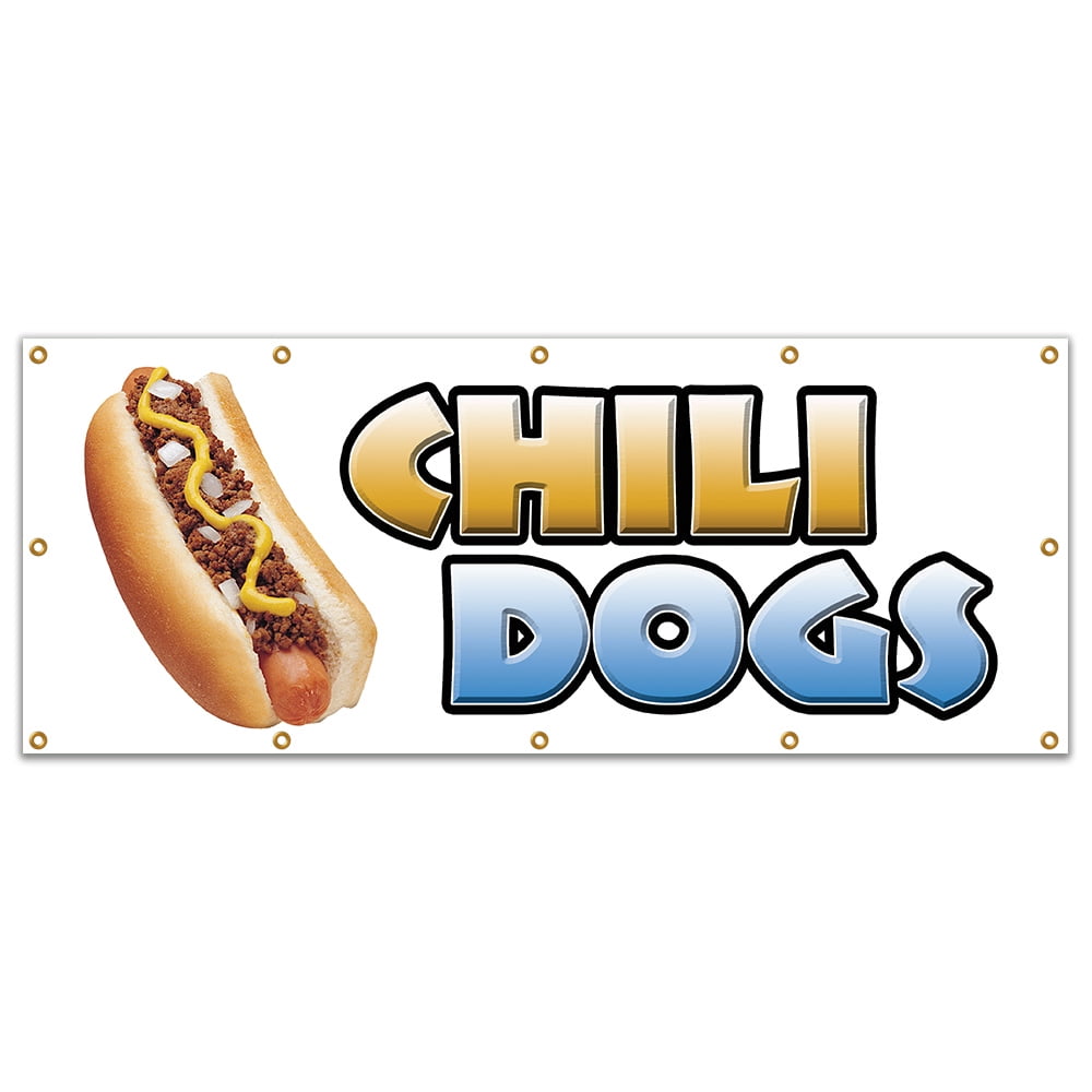 48"x120" CHILI DOGS BANNER SIGN hot dog cart stand signs franks dogs ...