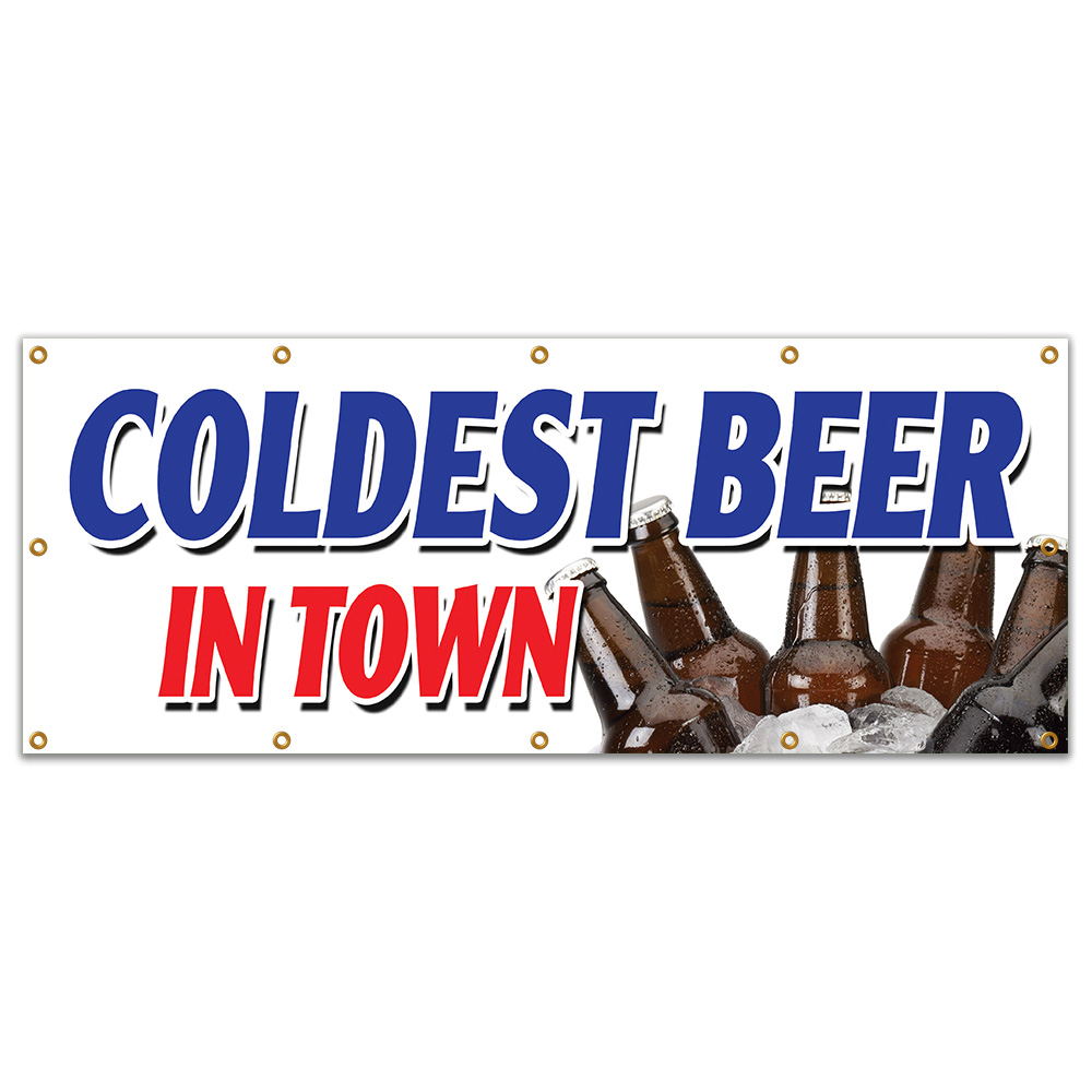 48"x120" COLDEST BEER IN TOWN BANNER SIGN on tap selection import brew ...