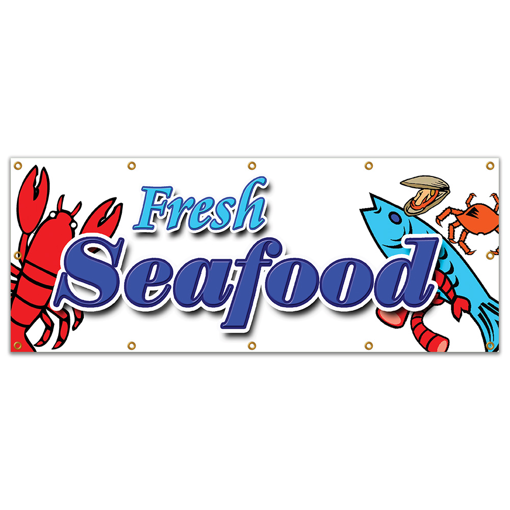48"x120" FRESH SEAFOOD BANNER SIGN fish market shrimp lobster oysters ...