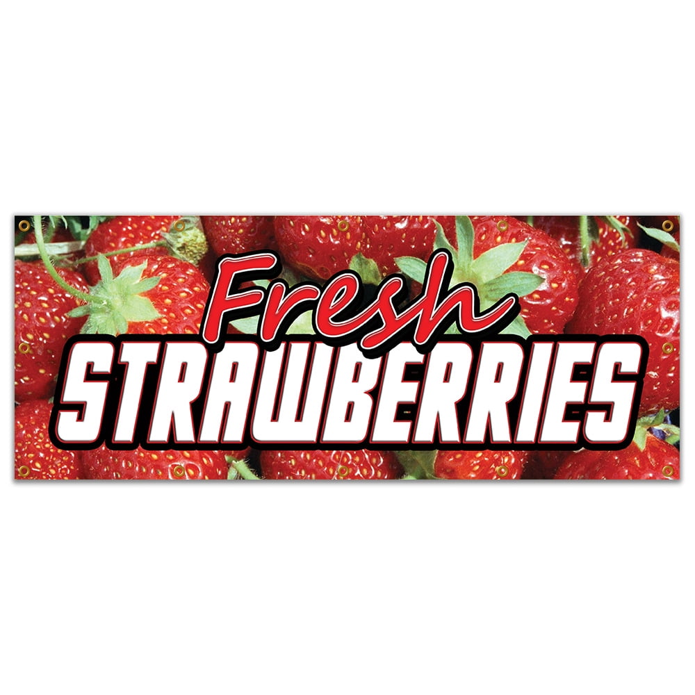 48"x120" FRESH STRAWBERRIES BANNER SIGN fruit stand cart signs produce ...
