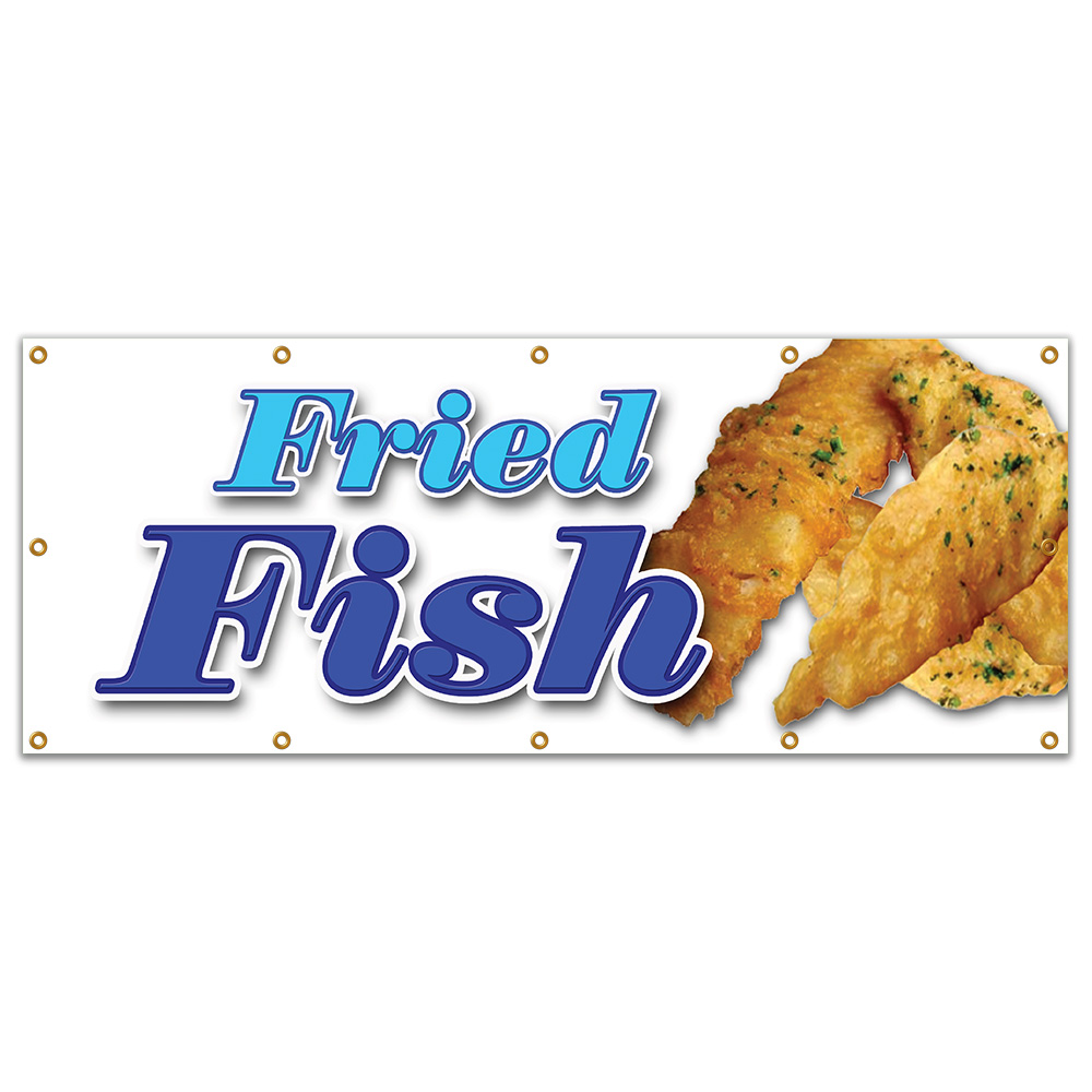 48"x120" FRIED FISH BANNER SIGN fry fish deep seafood sea food fresh ...