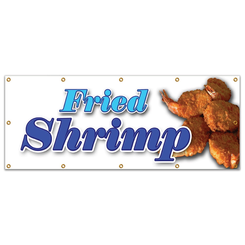 48"x120" FRIED SHRIMP BANNER SIGN fry shrimps deep seafood pink gulf ...