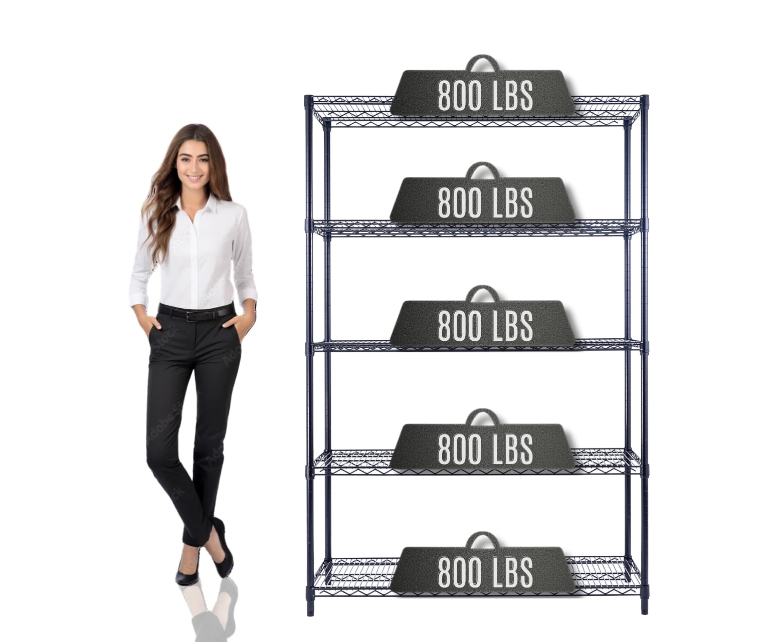 48"x18"x72" Prime Heavy Duty Black 5-Tier Wire Shelving NSF 4000 LBS ...