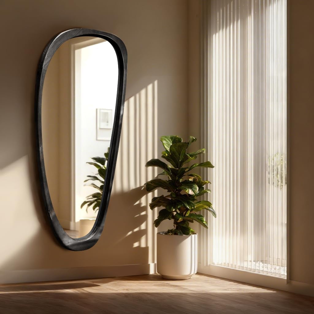 48''x22'' Asymmetrical Mirror with Wood Frame Black, Small Irregular ...