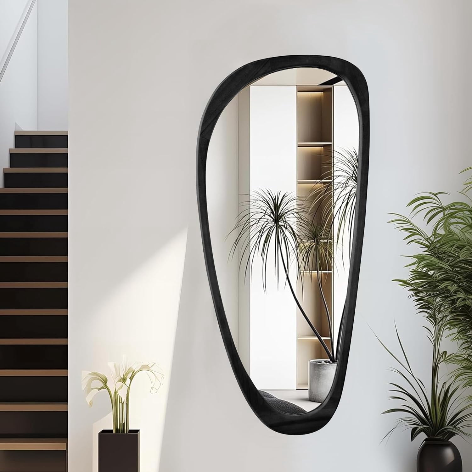48''x22'' Asymmetrical Mirror with Wood Frame Black, Small Irregular ...