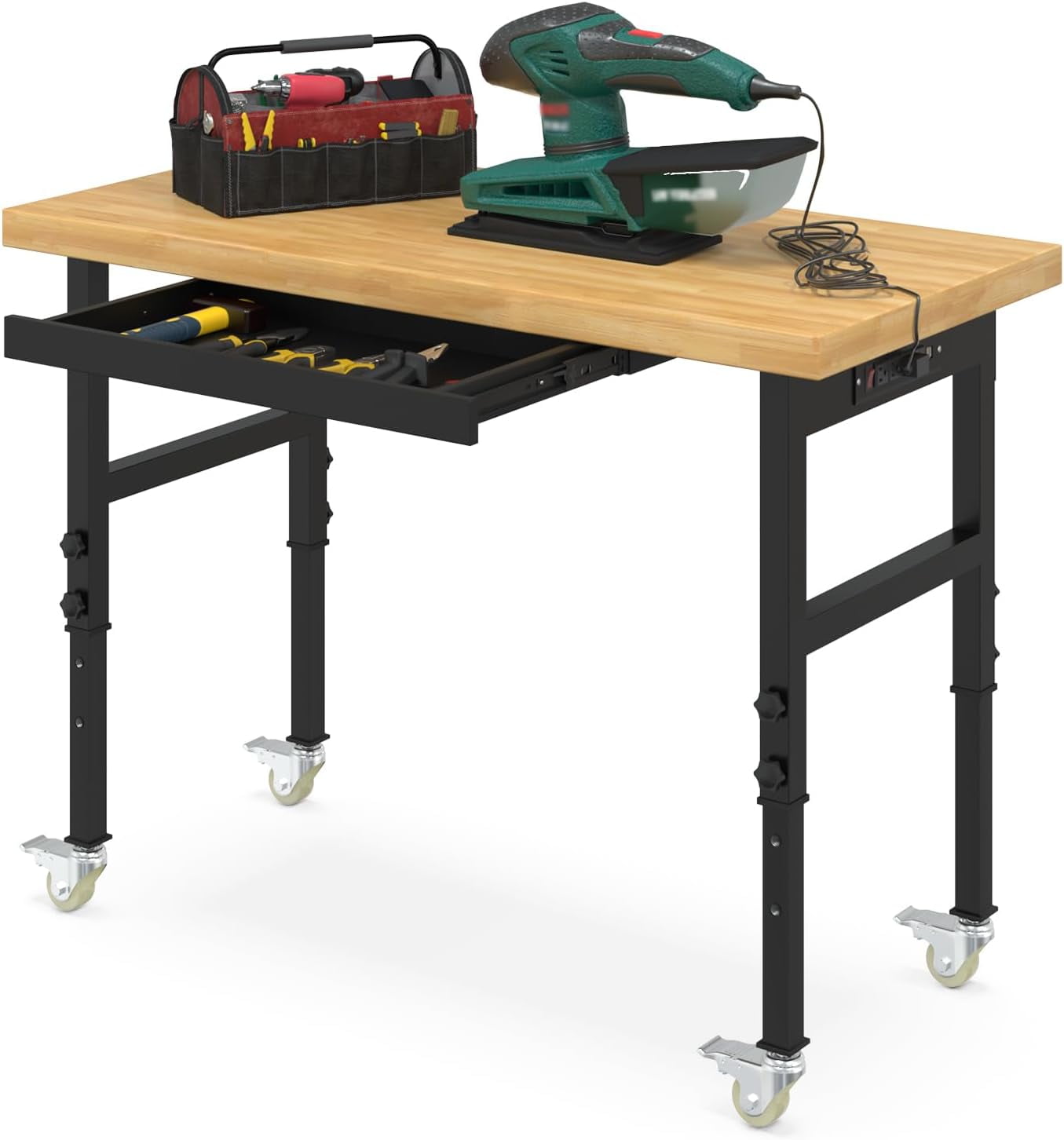 48"x24" Solid Wood & Heavy-Duty Work Workbench, Adjustable Height Work ...
