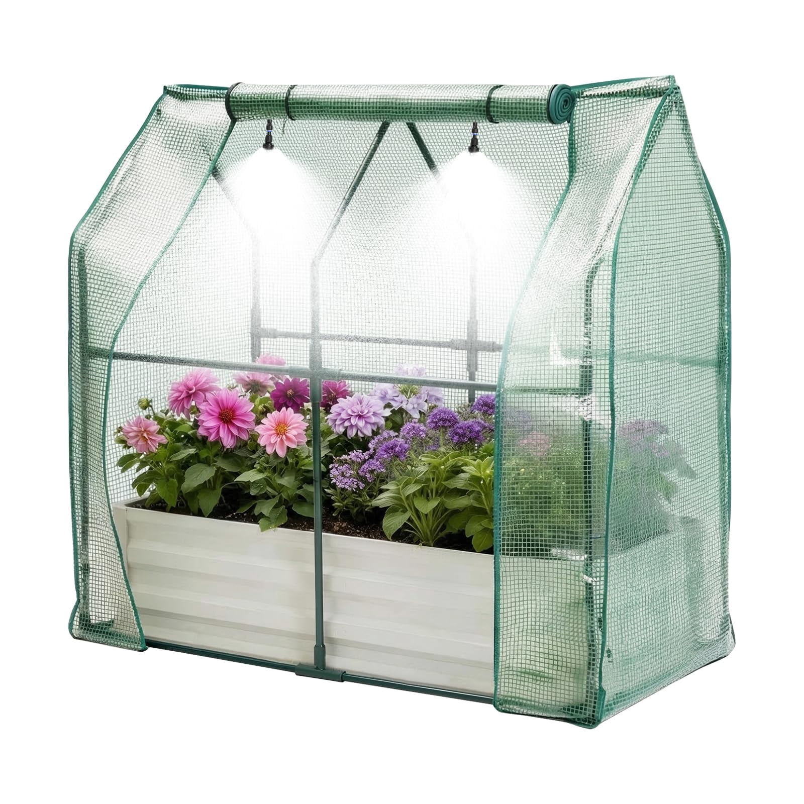48"x24"x12" Raised Garden Bed Kit with Pitched Roof Greenhouse Cover ...
