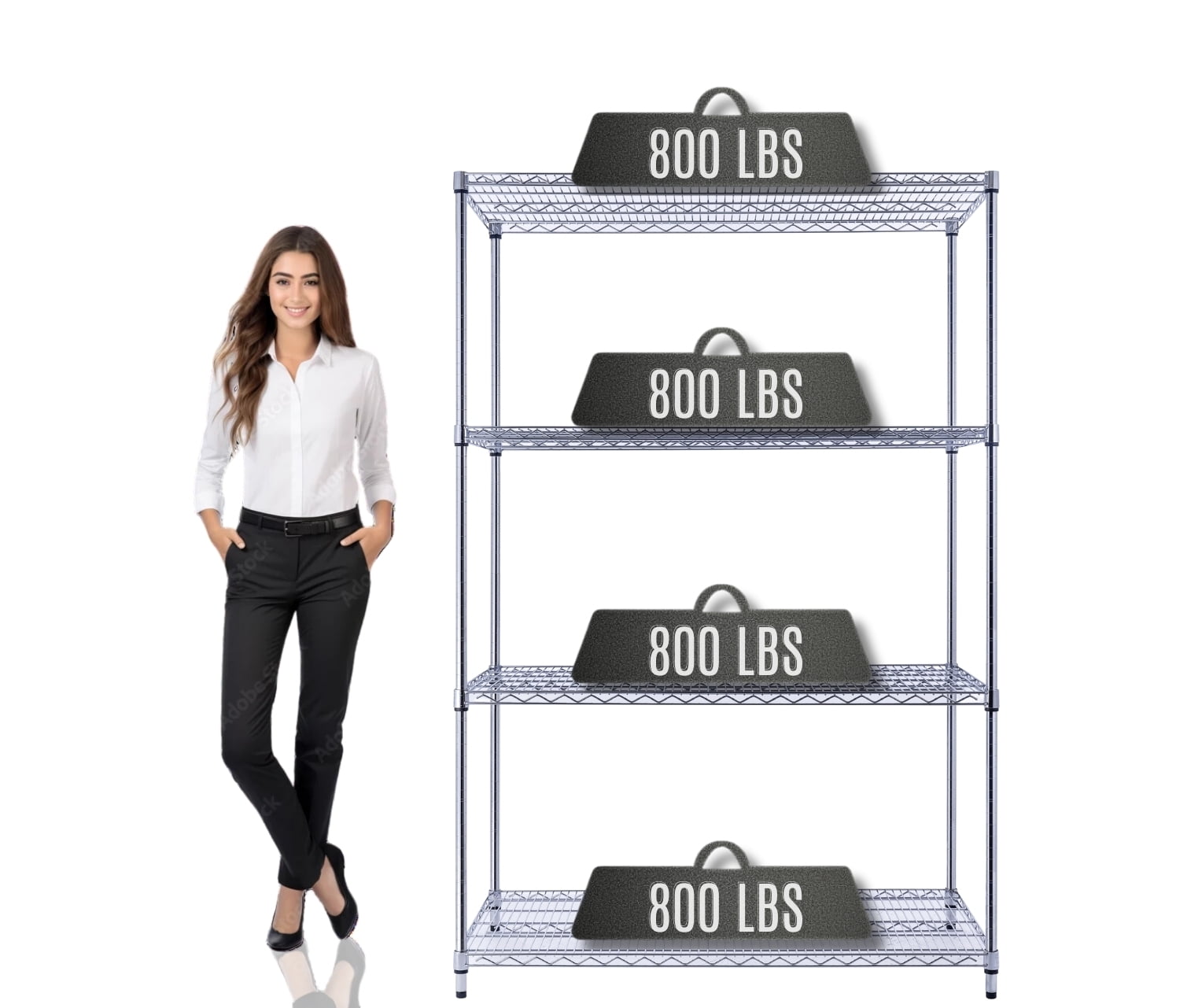 48"x24"x72" Prime Heavy Duty Chrome 4-Tier Wire Shelving NSF 3200 LBS ...