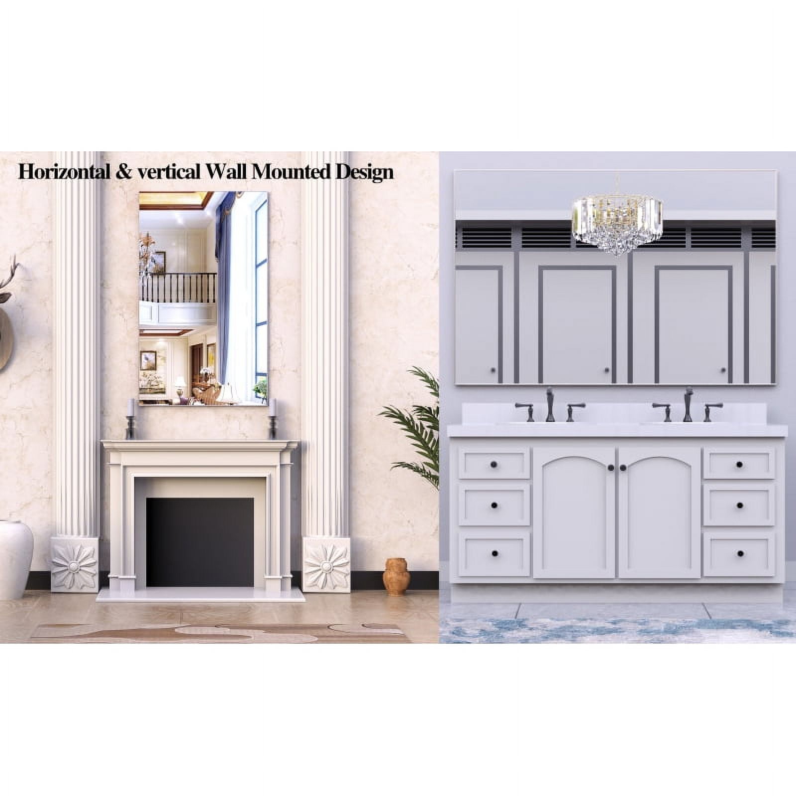48"x32" Oversized Modern Rectangle Bathroom Mirror with White Frame ...