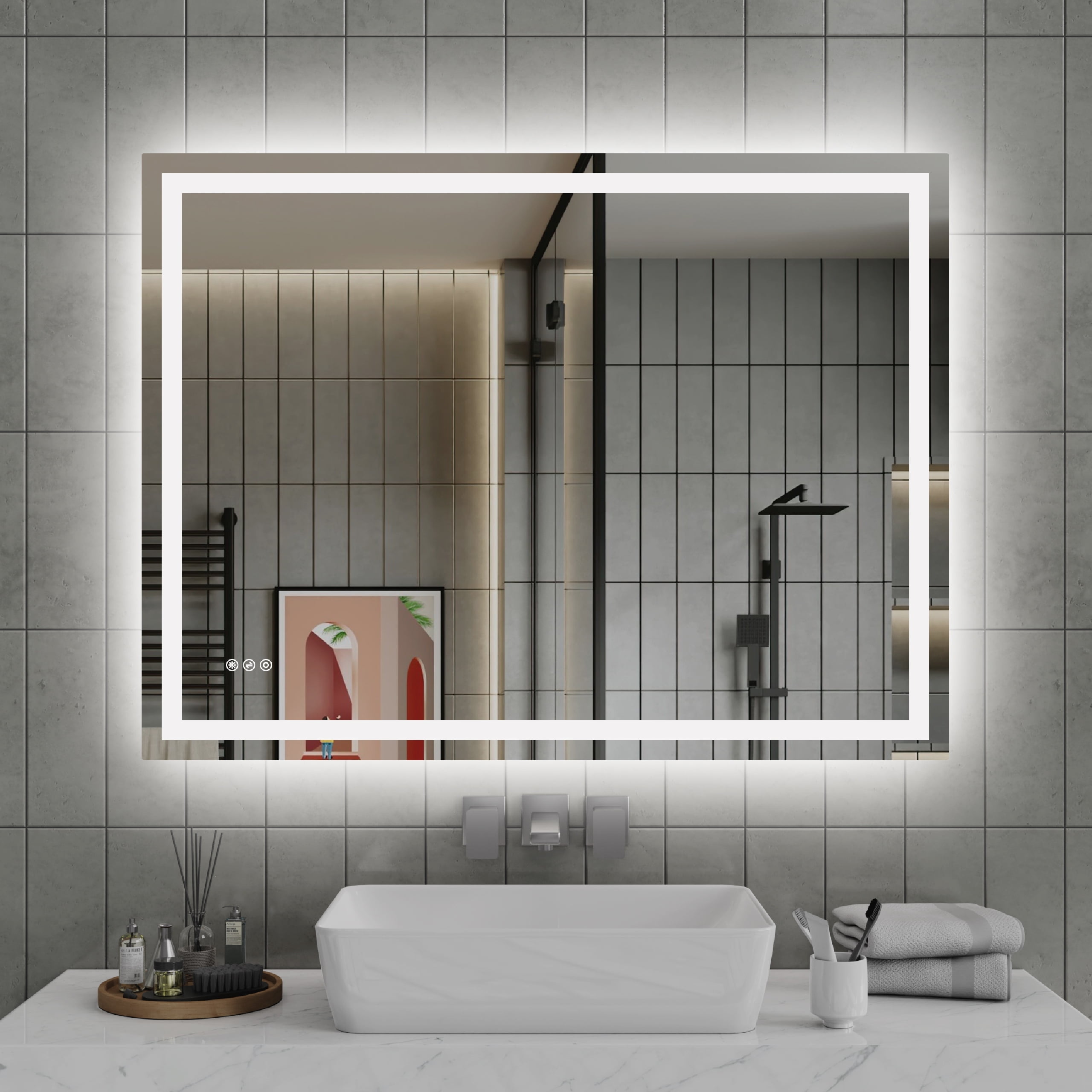 48"x36" LED Bathroom Mirror, Front-Lit and Back-Lit, 3 Color Tem ...
