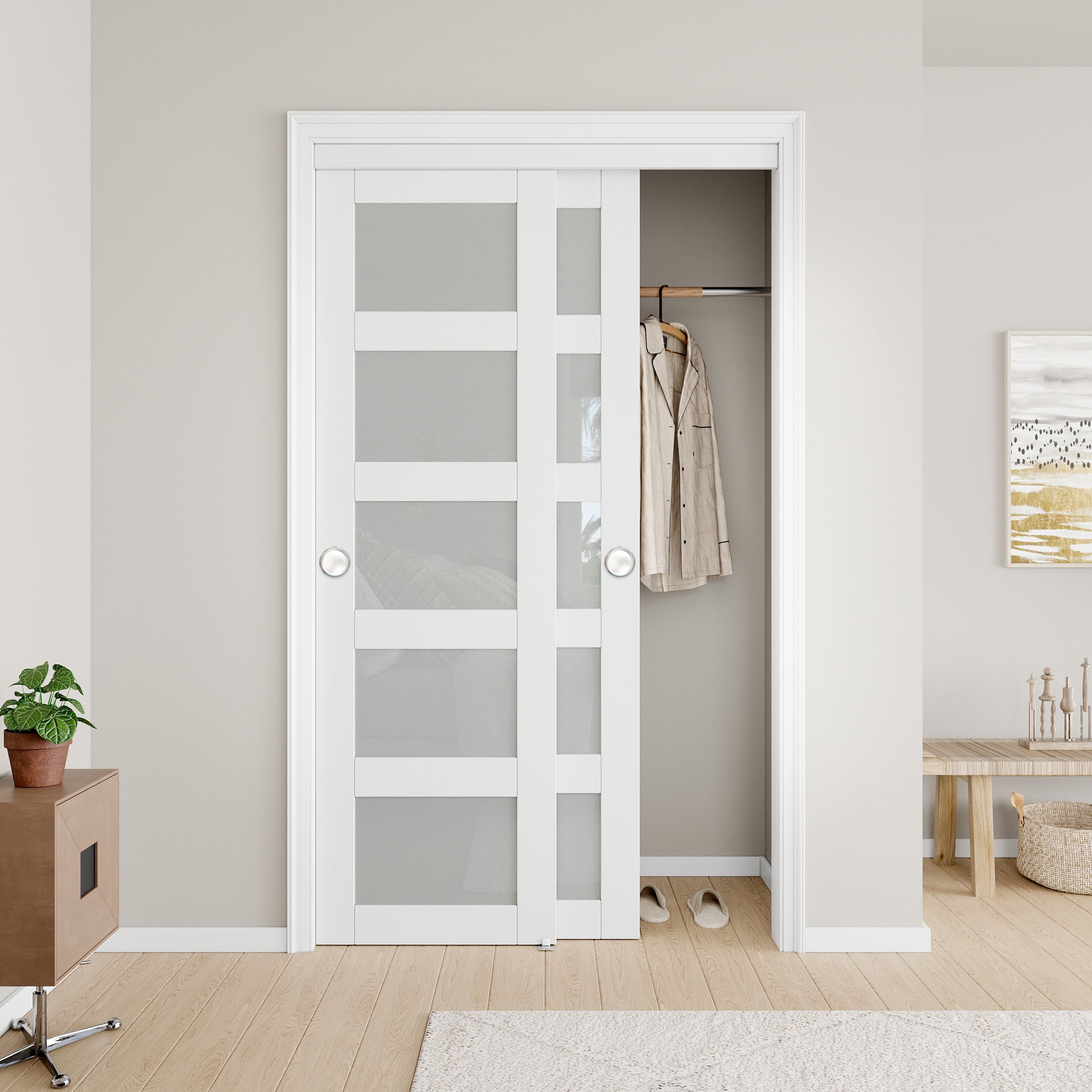 48"x80"(2 Sets of 24") 48in x 80in Sliding Closet Door Frosted Glass ...