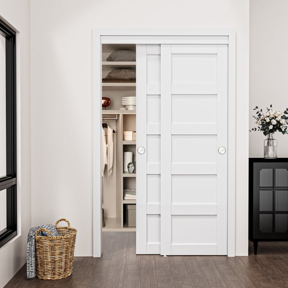 48"x80"（2 Sets of 24") 80" White MDF Sliding Closet Door With Hardware ...
