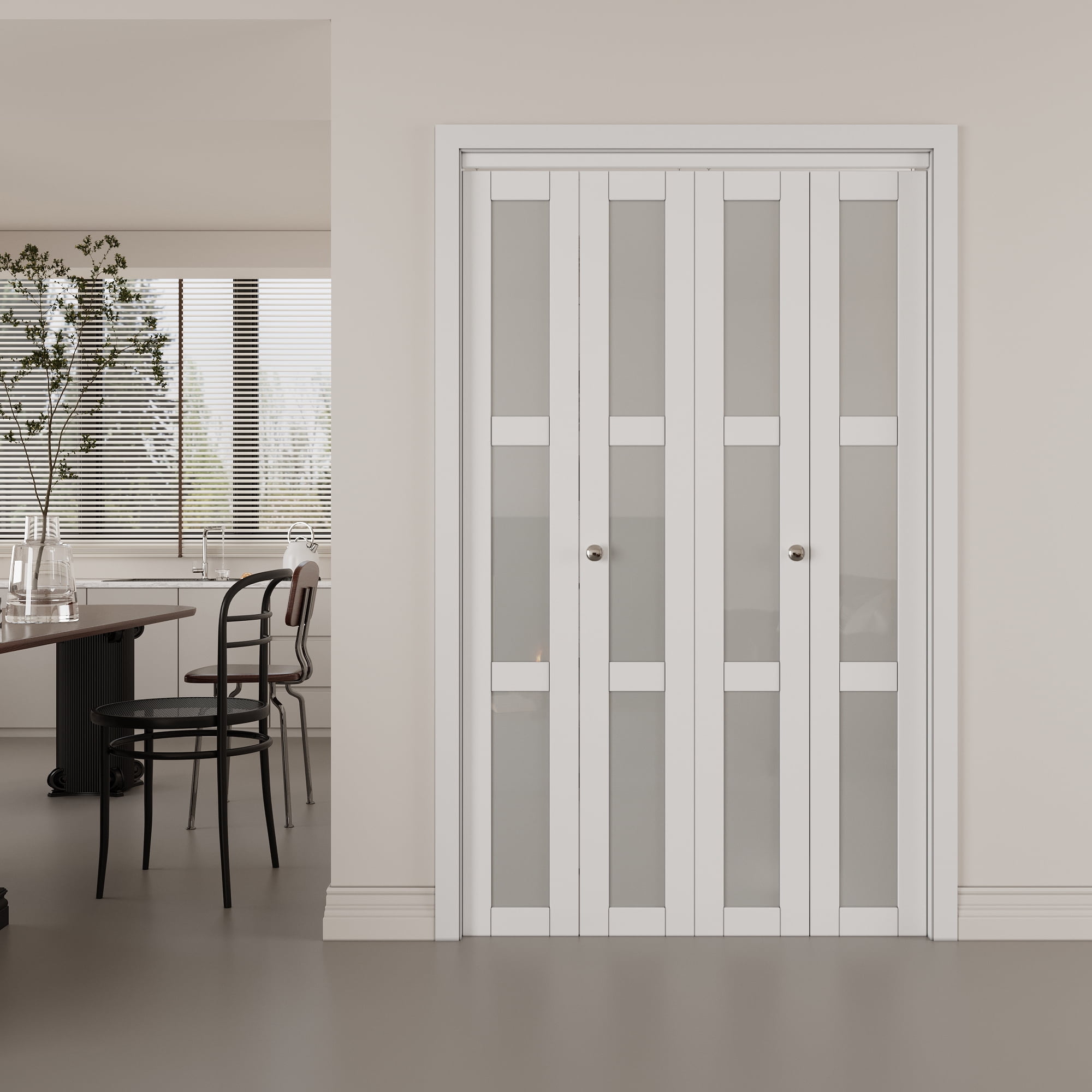 48"x80"(2 Sets of 24") Double Frosted Glass White Primer Bi-Fold Door ...