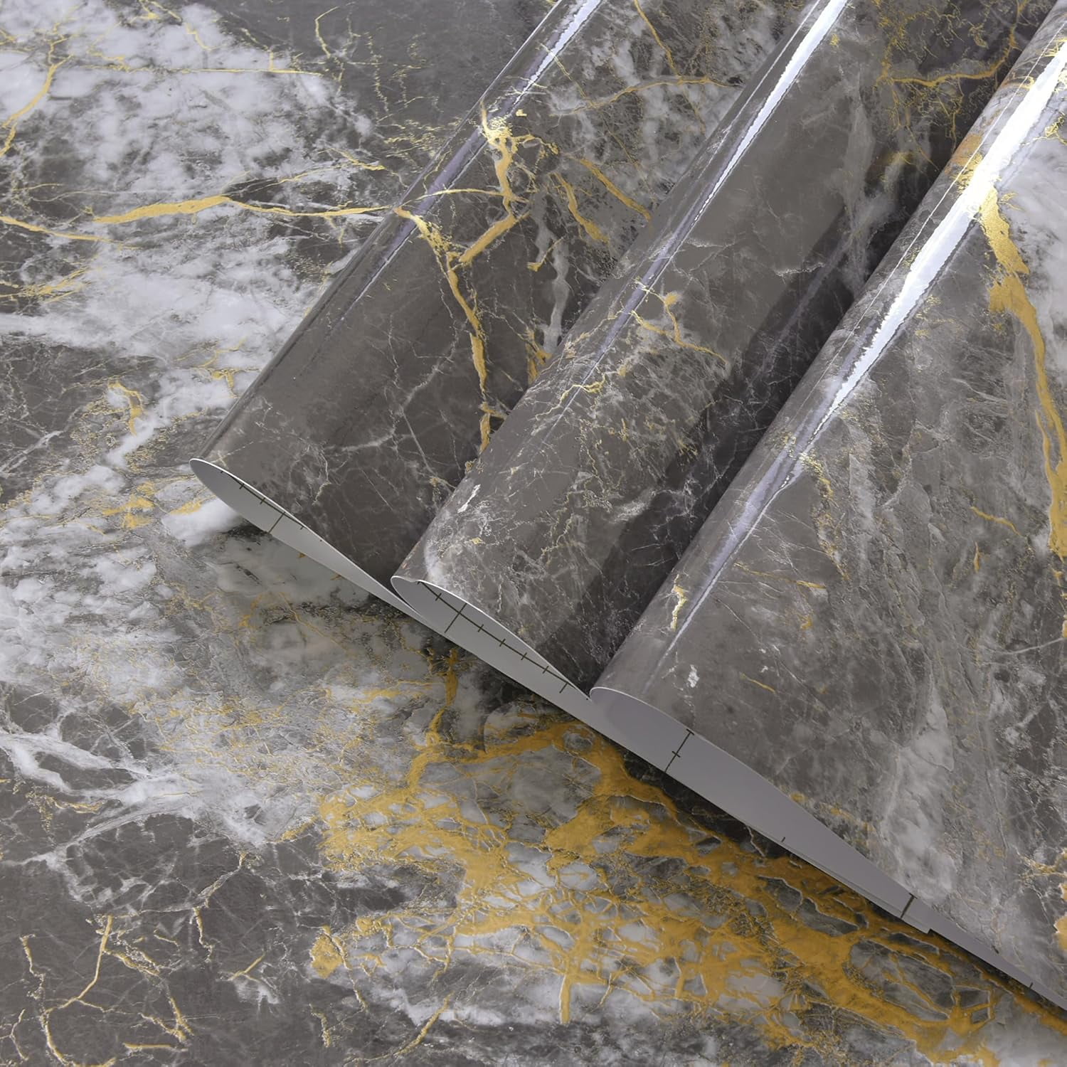 48"x80" Extra Wide Marble Contact Paper Grey/ Glossy Marble Wallpaper ...