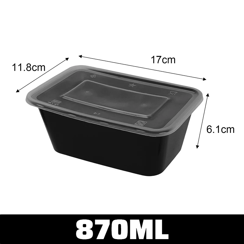 480/650/870ML Disposable Food Containers Black Kitchen Fridge Storage ...