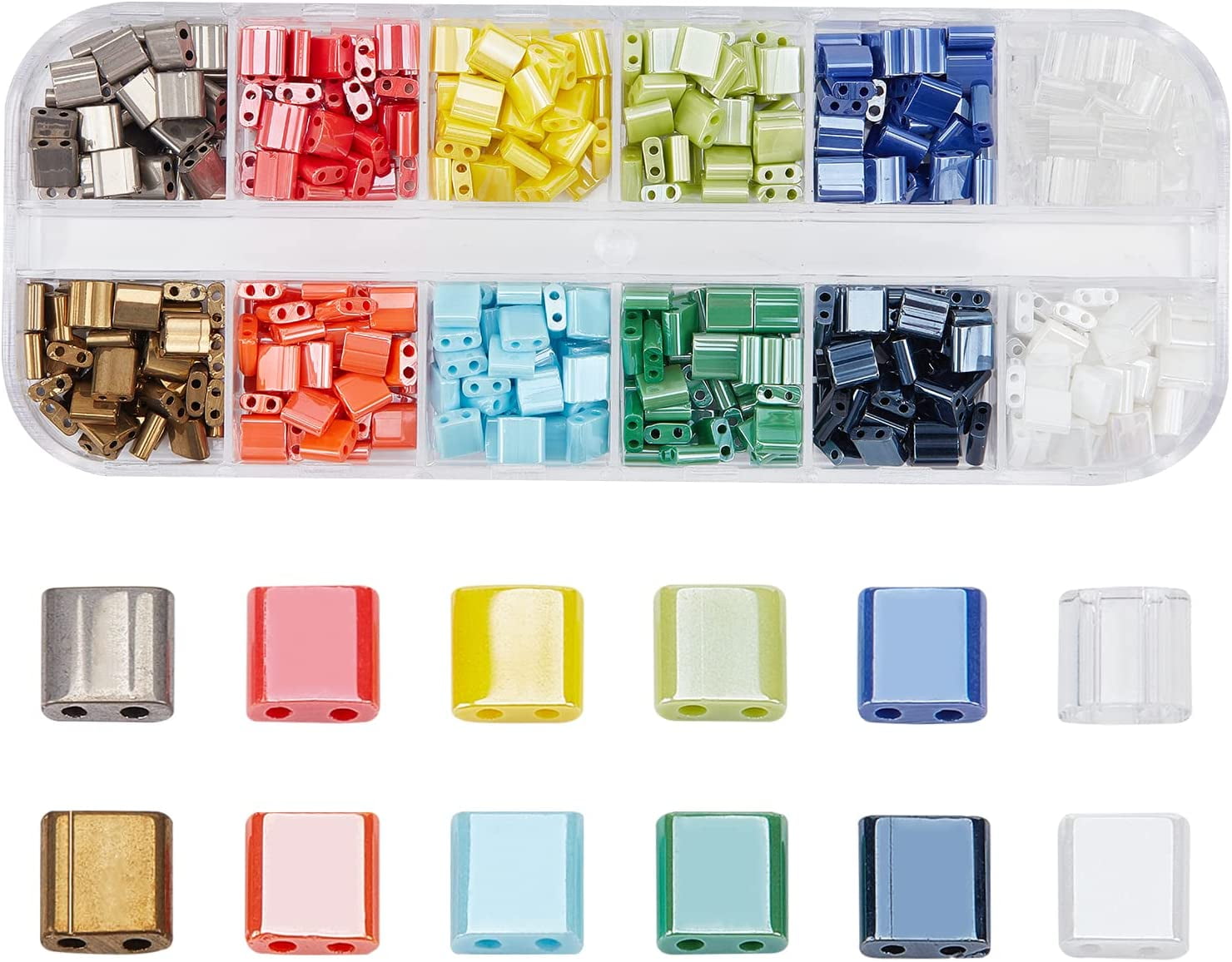 480 Pcs Opaque Beads 5 * 5mm 12 Colors 2 Holes Seed Beads Spacer Square ...