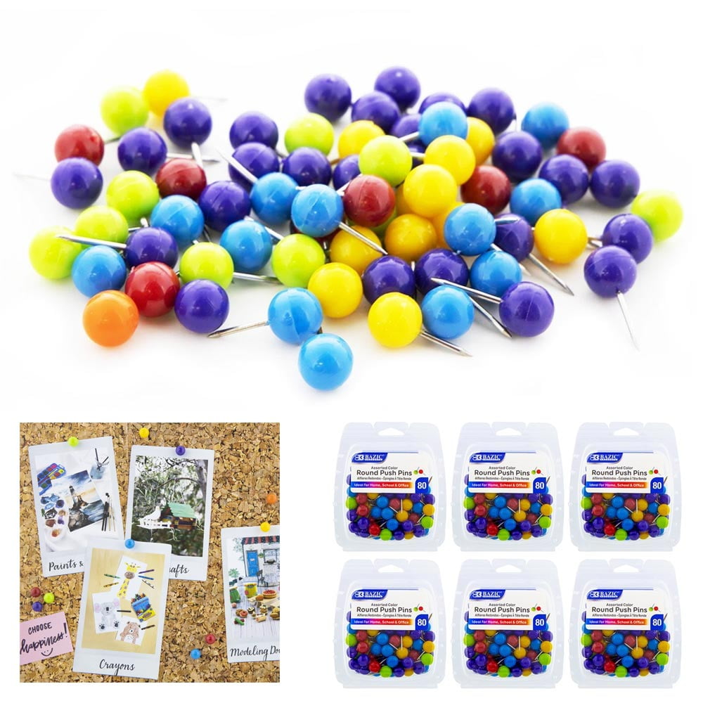 480 Push Pins Map Tacks 3/8" Round Plastic Head Stainless Point ...
