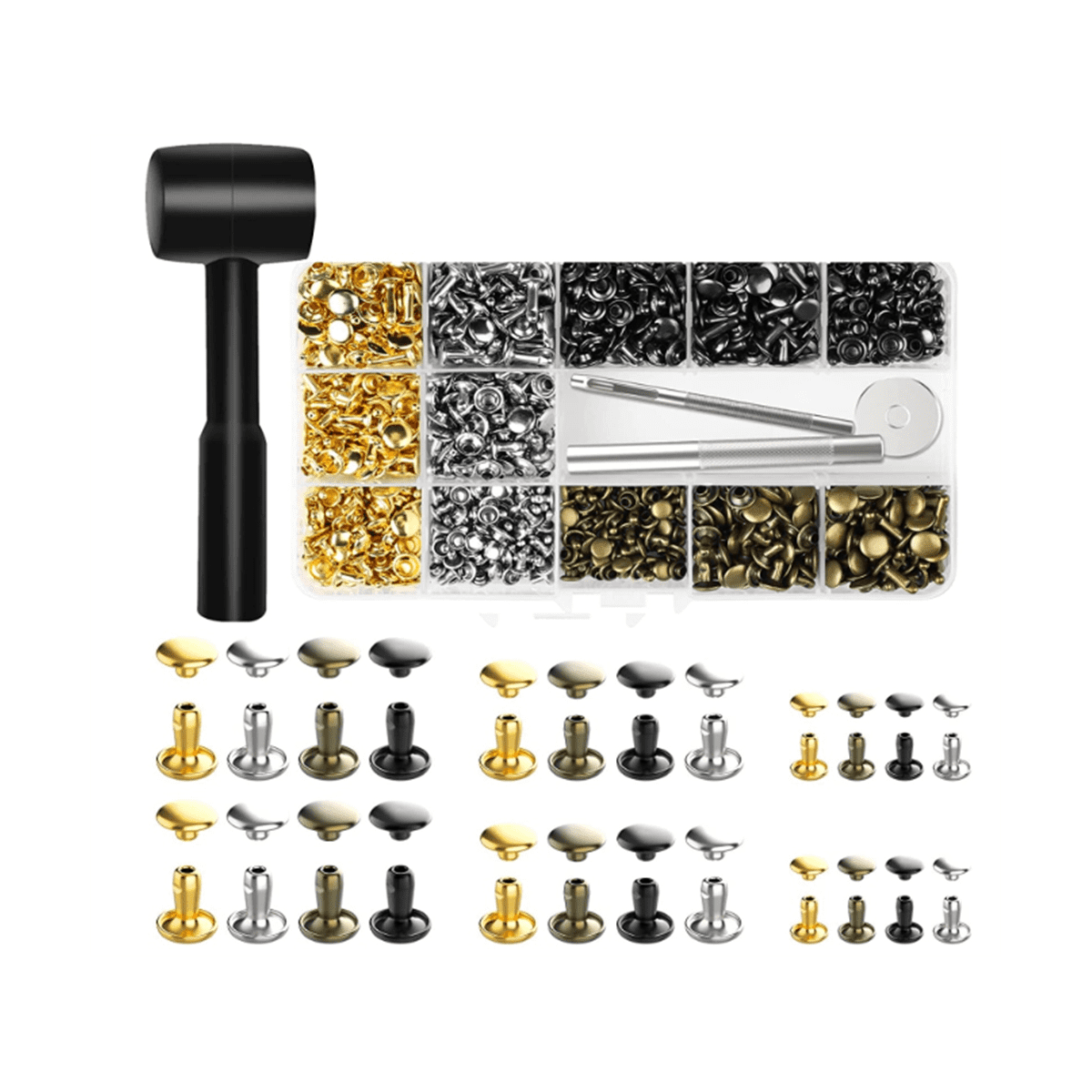 480 Sets Leather Rivets, Double Cap Rivets Tubular 4 Colors 3 Sizes ...