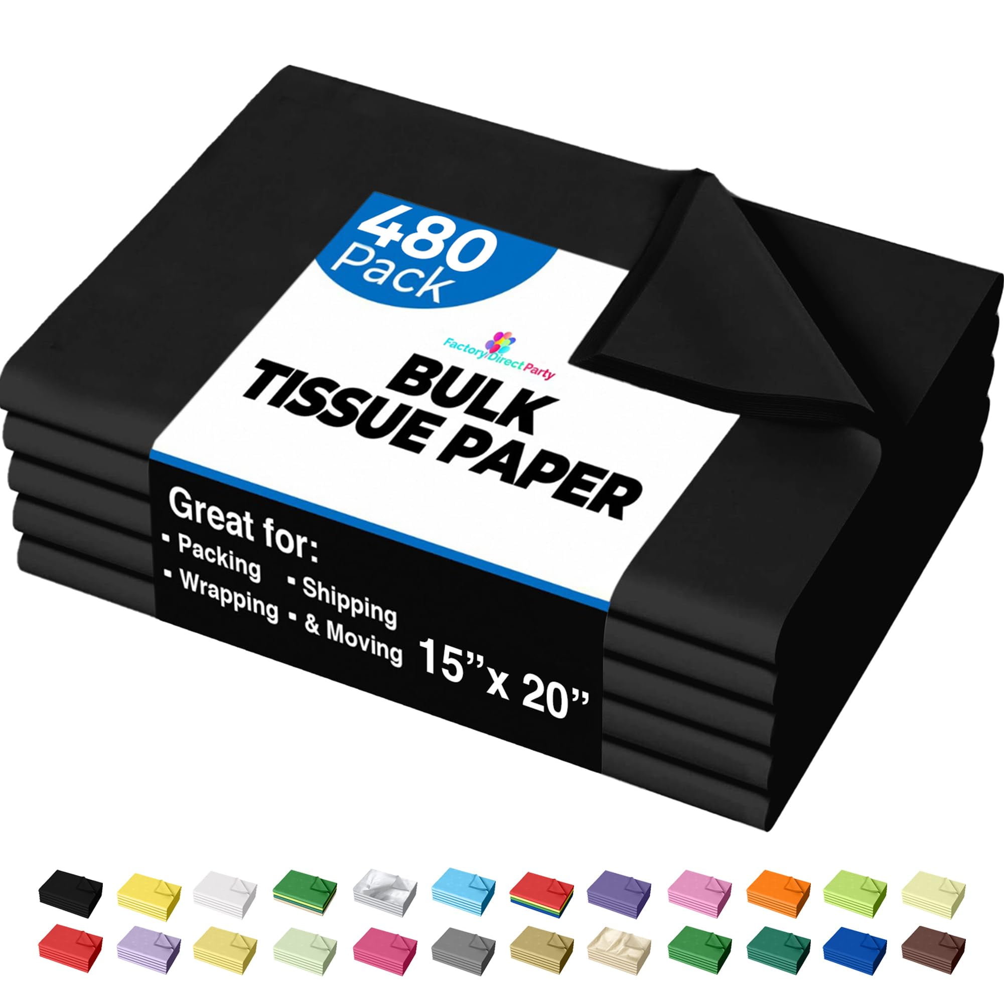 480 Sheets Bulk Black TSF6 Tissue Paper - 15" x 20" Packing Paper ...