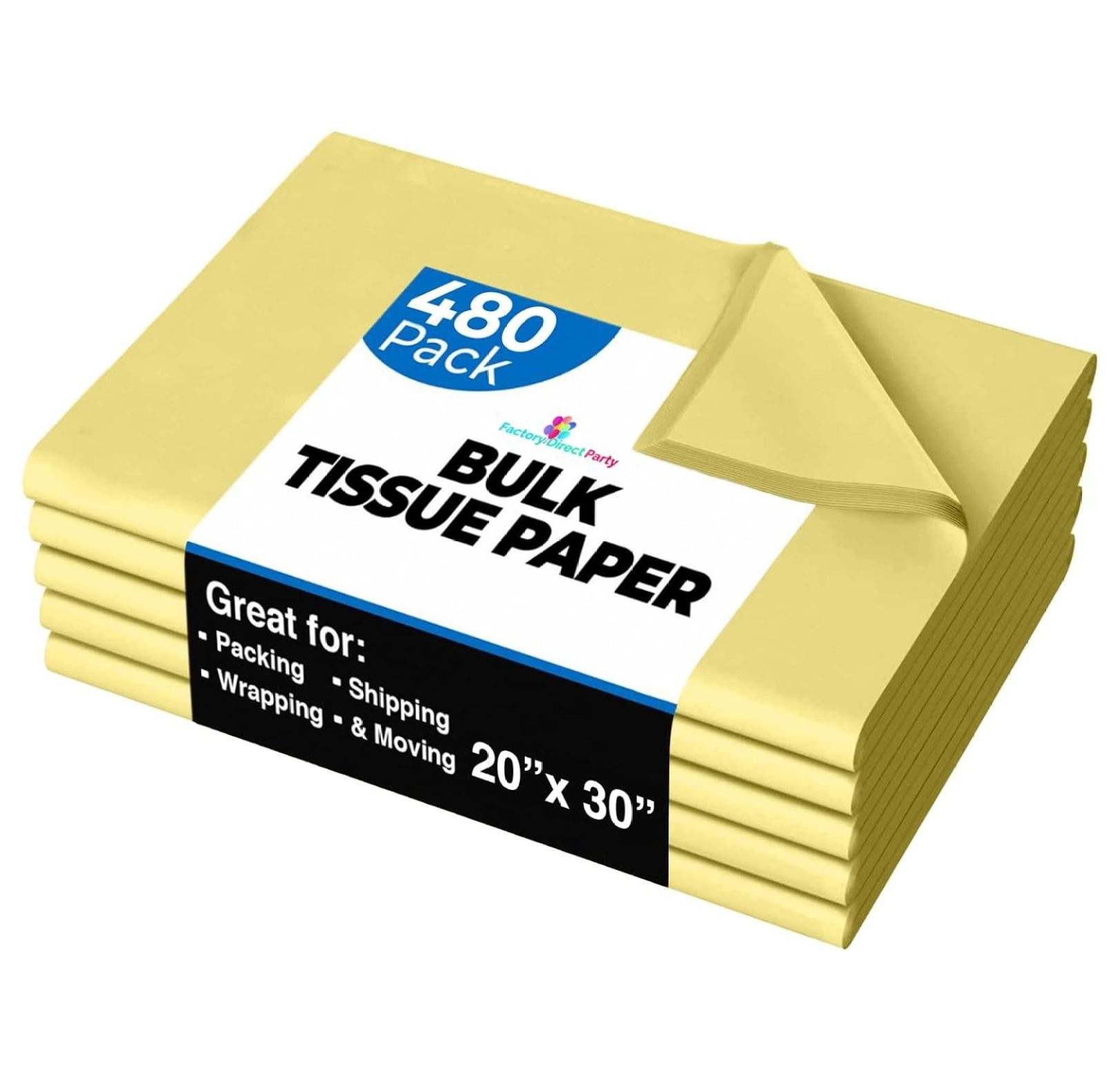 480 Sheets Bulk Light Yellow Tissue Paper - 20" x 30" Packing Paper ...