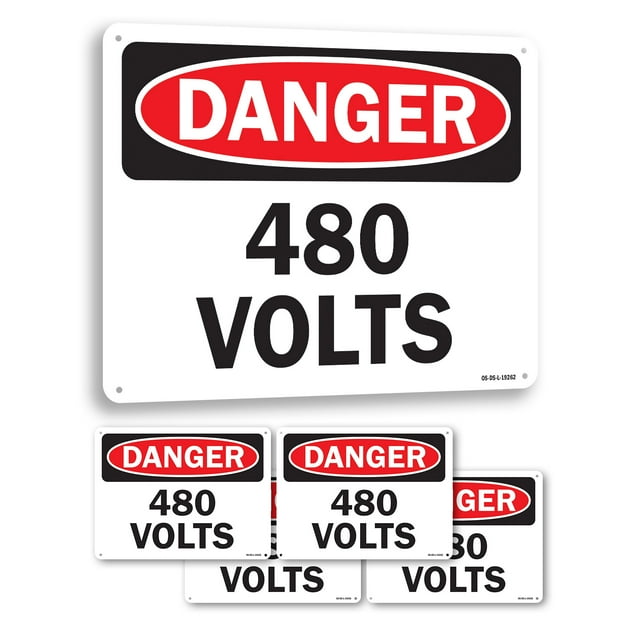 480 Volts OSHA Danger Rigid Plastic Sign 24 Inch x 18 Inch - 5 Pack ...
