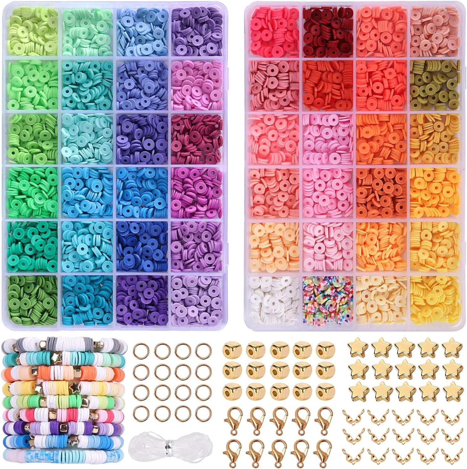 4800 PCS Clay Beads Bracelet Making Kit, 2 Boxes 24 Colors Flat Preppy ...