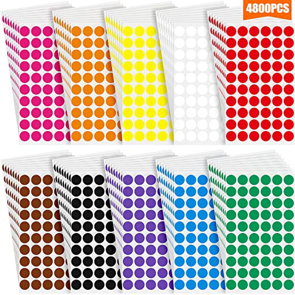 4800 Pieces 1/2 Inch Round Color Circle Dot Sticker Labels 10 Assorted ...