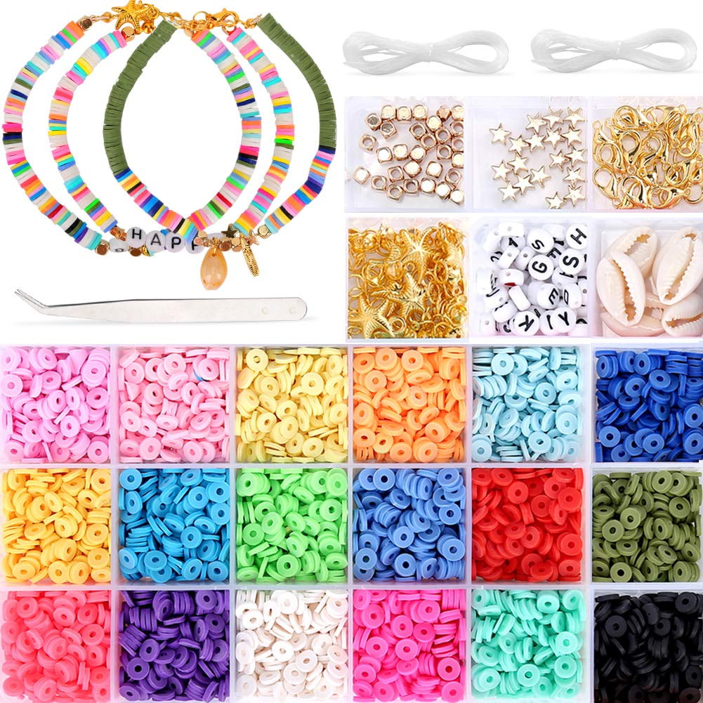 4800Pcs Polymer Clay Beads Set, 6mm Heishi, 19 Colors, DIY Craft Kit ...