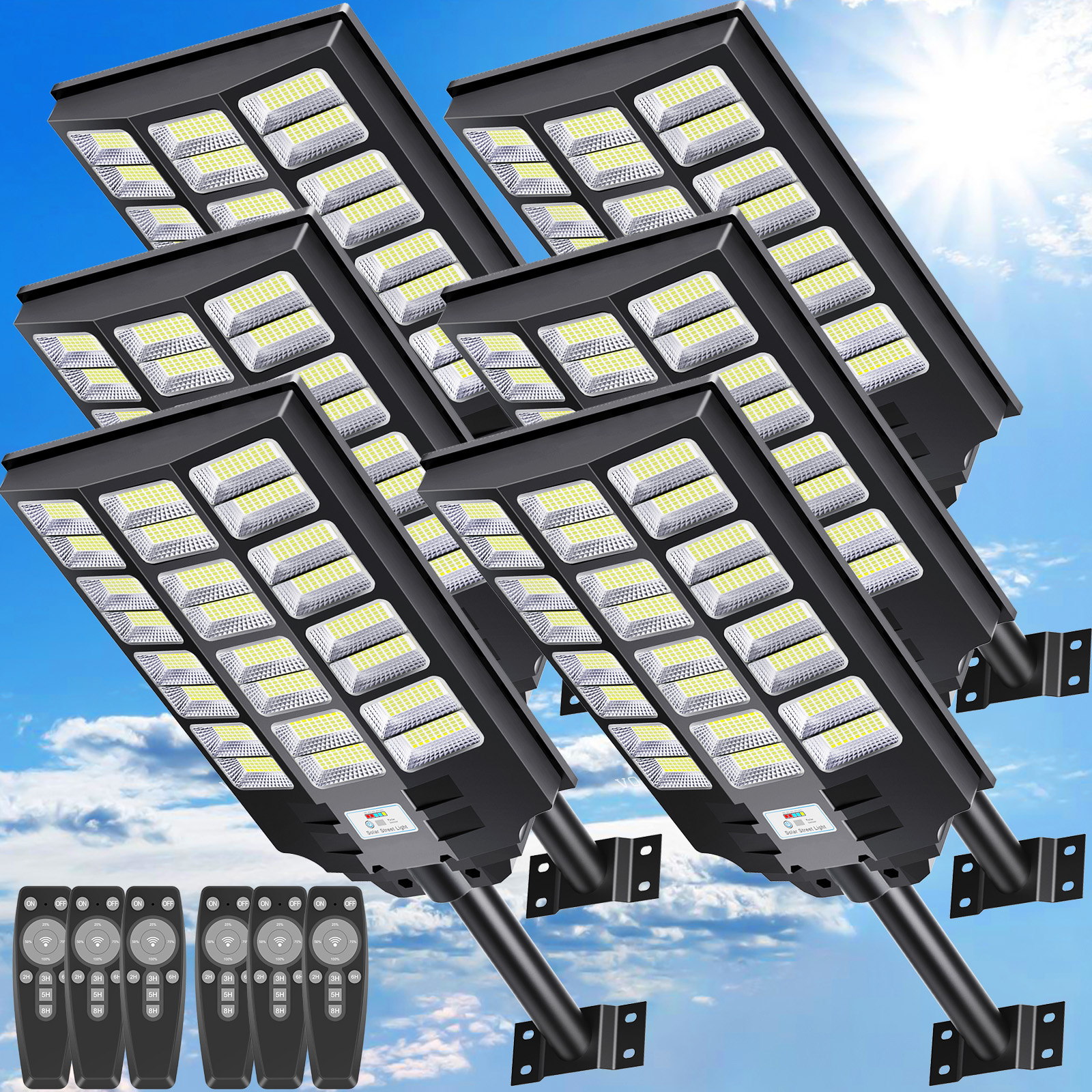 4800W Solar Street Light, 6 Pack 480000 Lumens Dusk to Dawn Solar Flood Lights Outdoor Motion ...
