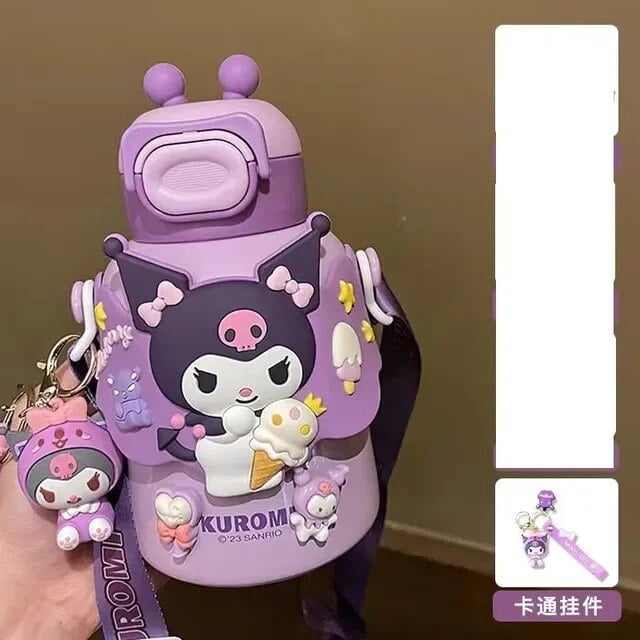 480ML Kawaii Sanrio Thermal Cup Cartoon Portable Kuromi Cinnamoroll Water Bottle Cute My Melody ...