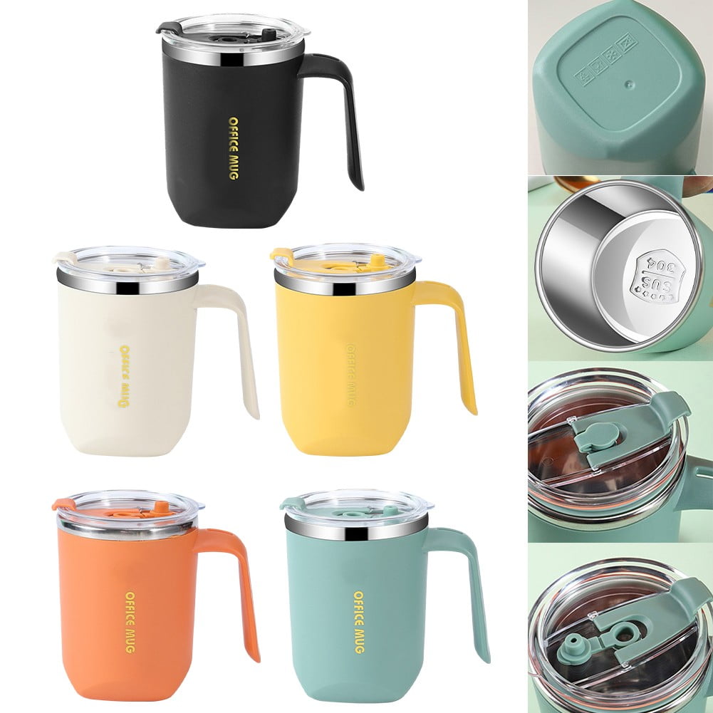 480Ml Coffee Cup Insulated Stainless Steel Mug With Handle And Lid Portable Yellow YIWEI ...