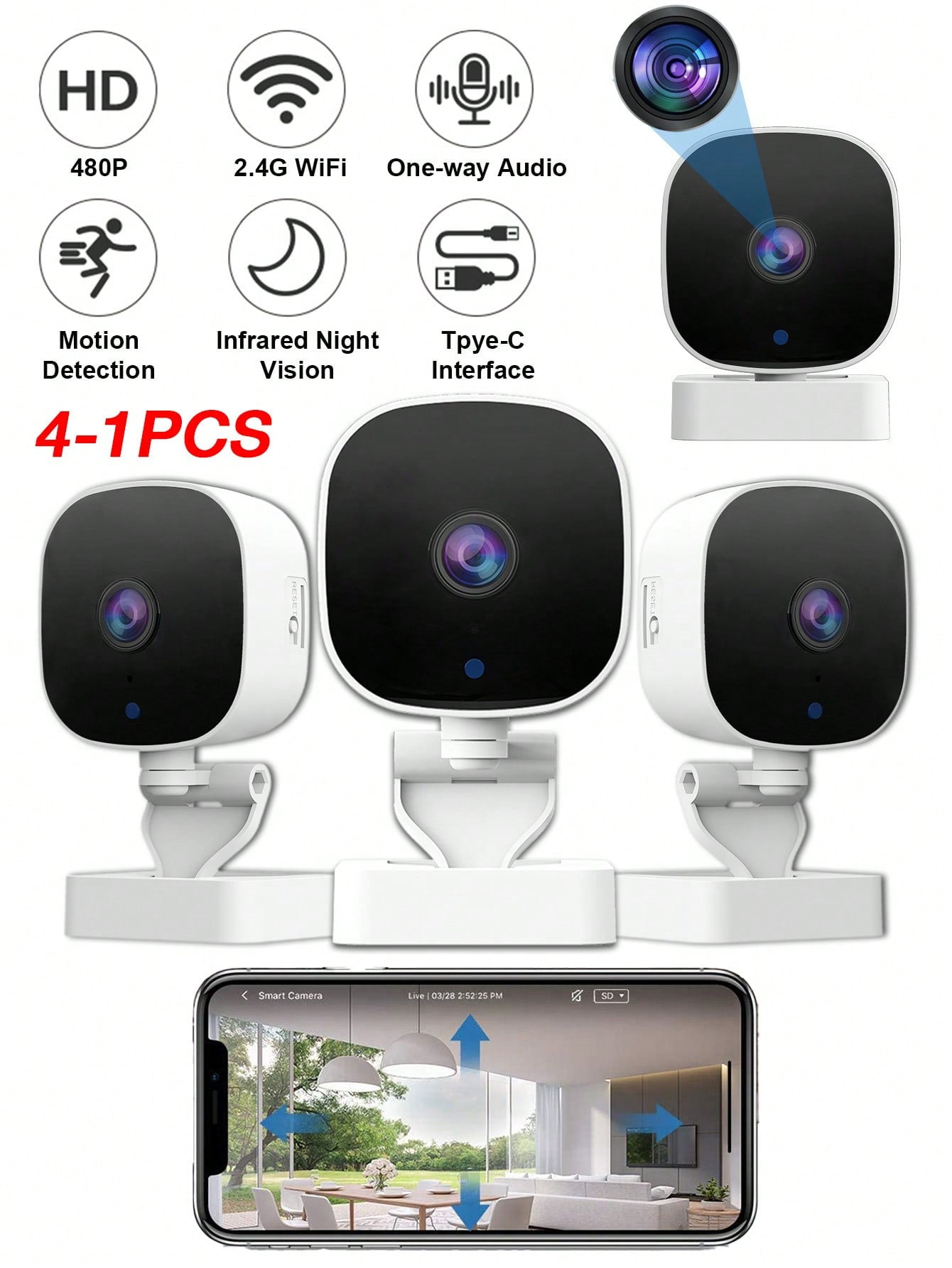 480P Full HD Smart Wireless Surveillance Camera, Crystal-Clear Full ...