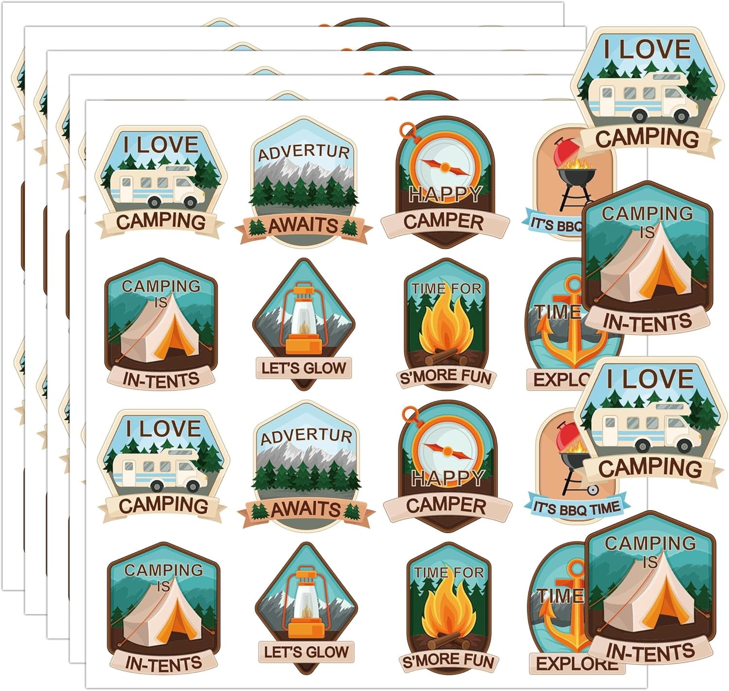 480PCS Travel Camping Stickers - Waterproof Vinyl Adventure Themed ...