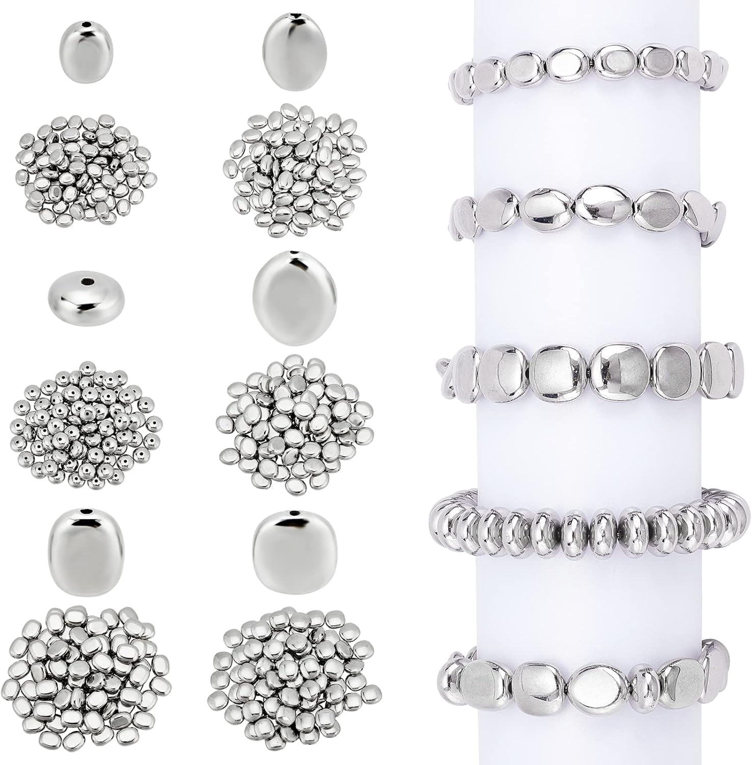480Pcs 6 Style CCB Plastic Beads Oval & Square Platinum 8~13x7~11x4~5 ...