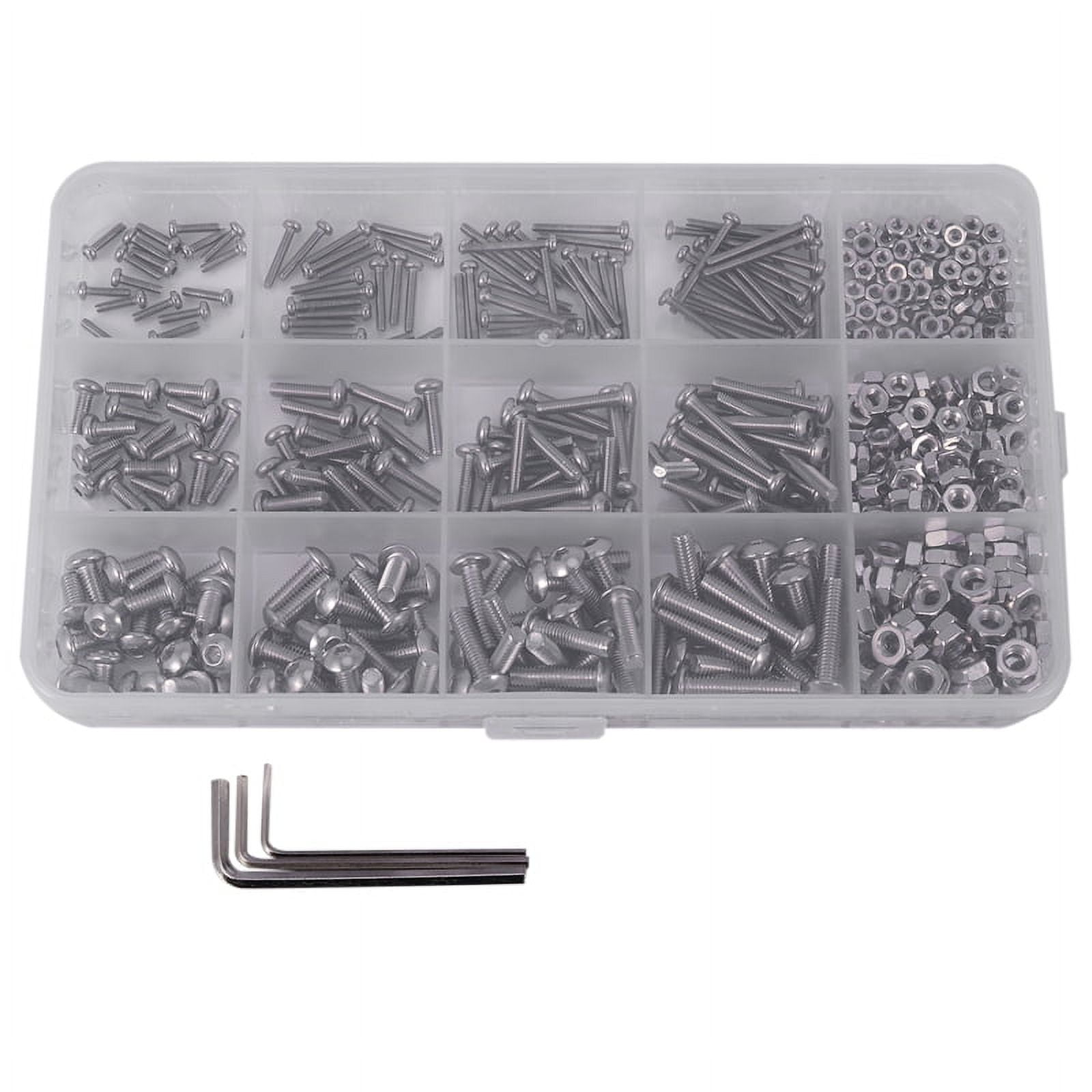 480Pcs Button Head 12 Sizes Screw And Nuts Kit,M2 M3 Steel Assorted Hex ...