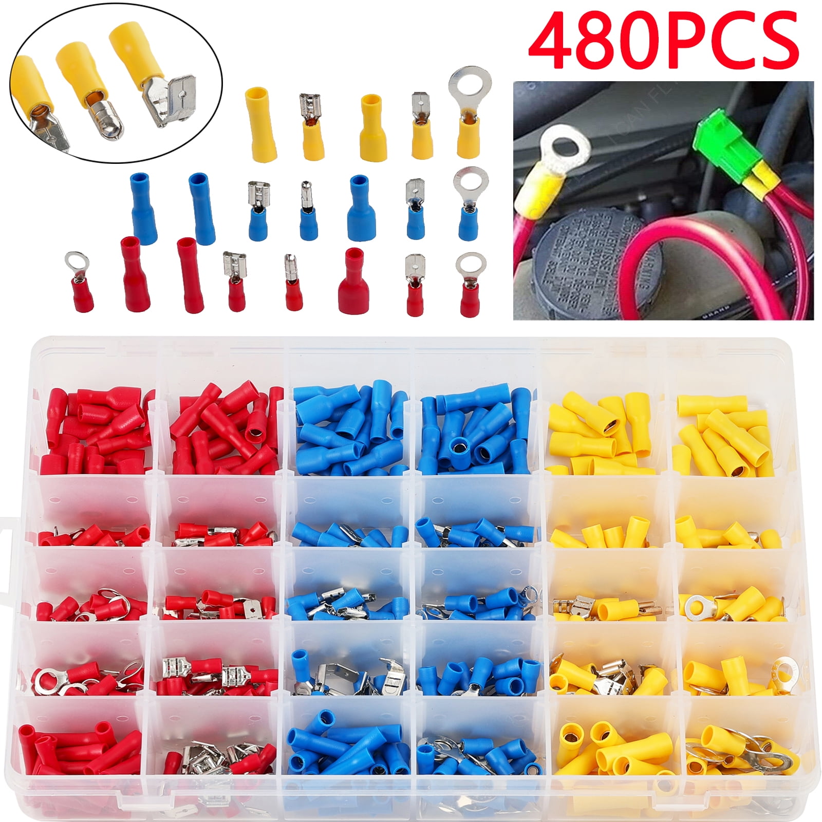 480Pcs Car Wire Assorted Insulated Electrical Terminals Connectors ...