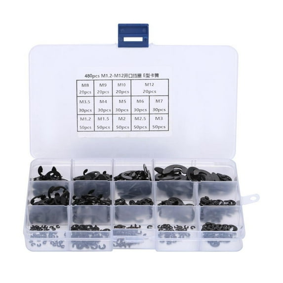 480Pcs Retaining Ring Circlip Washer Black M1.2-M12 E Type Clip ...