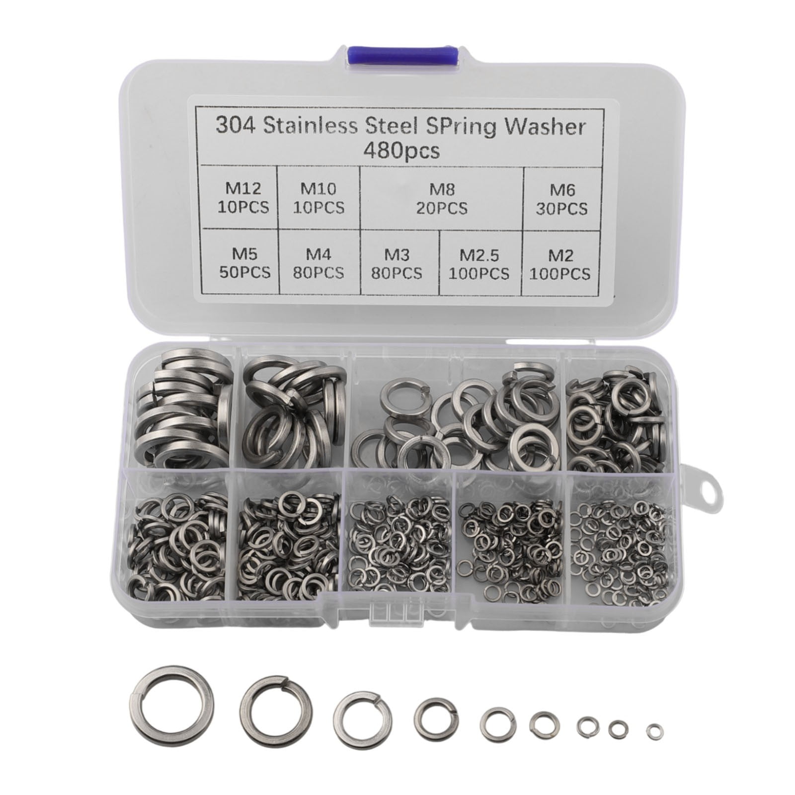 480Pcs Spring Washers Stainless Steel Spring Lock Washers Set for Bolts ...