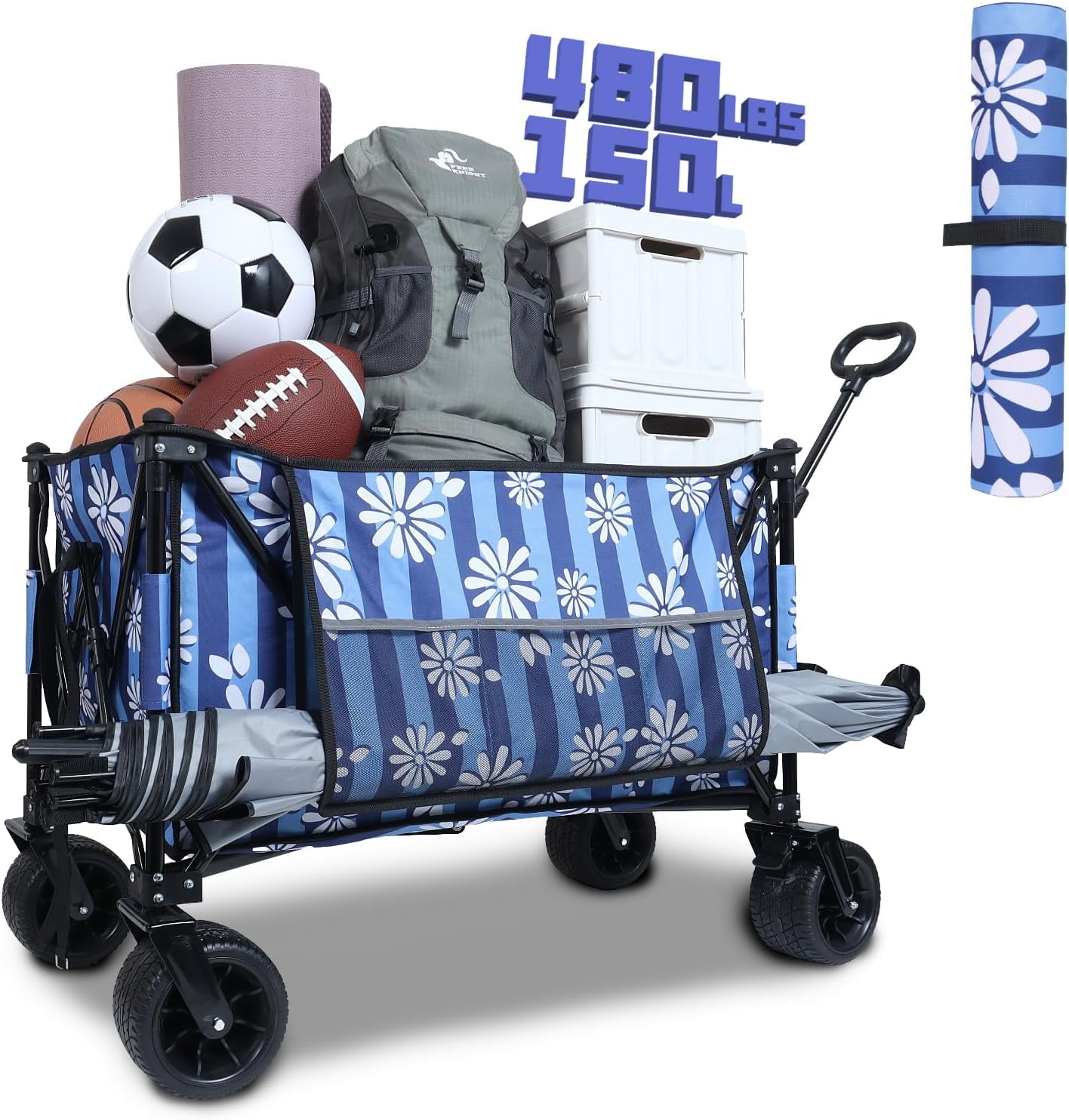 480lbs Collapsible Wagon, Heavy Duty Folding Wagon Cart with Picnic Mat ...