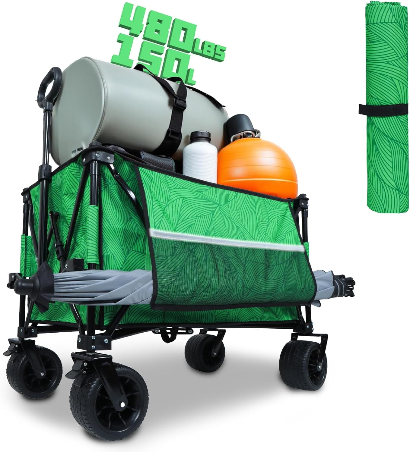 480lbs Collapsible Wagon, Heavy Duty Folding Wagon Cart with Picnic Mat ...