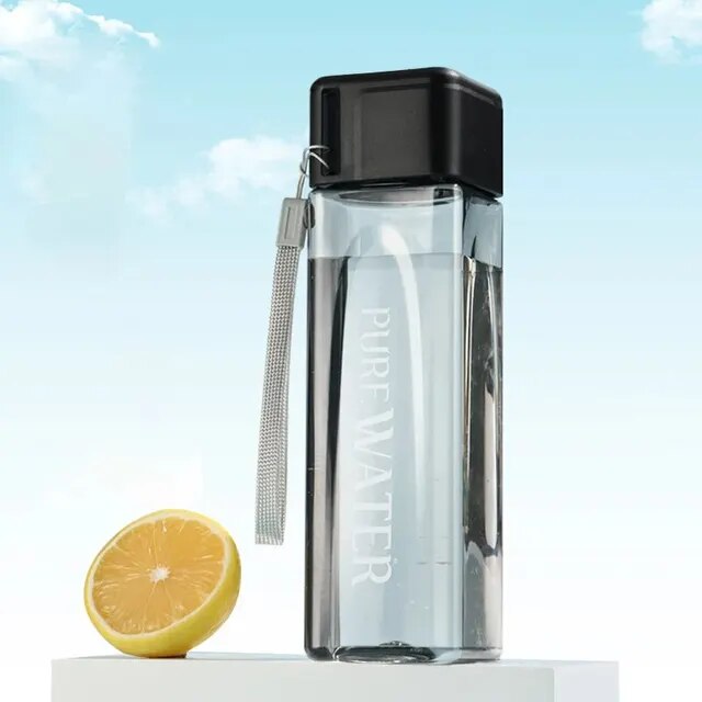 480ml 1 Pcs Clear Square Drinking Glass in Mate Plastic Portable Water Bottle with Milk Cable ...