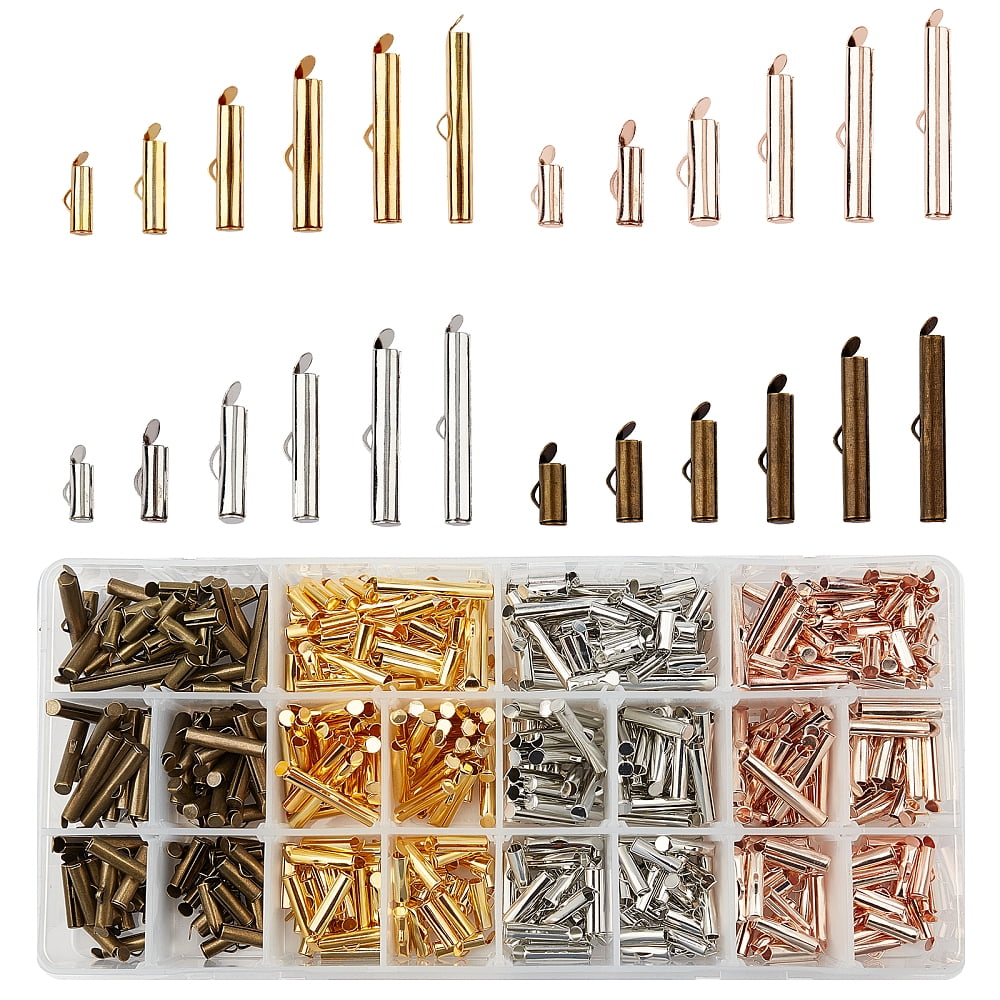 480pcs Iron Slide On End Clasp Tubes Slider End Caps Antique Bronze ...