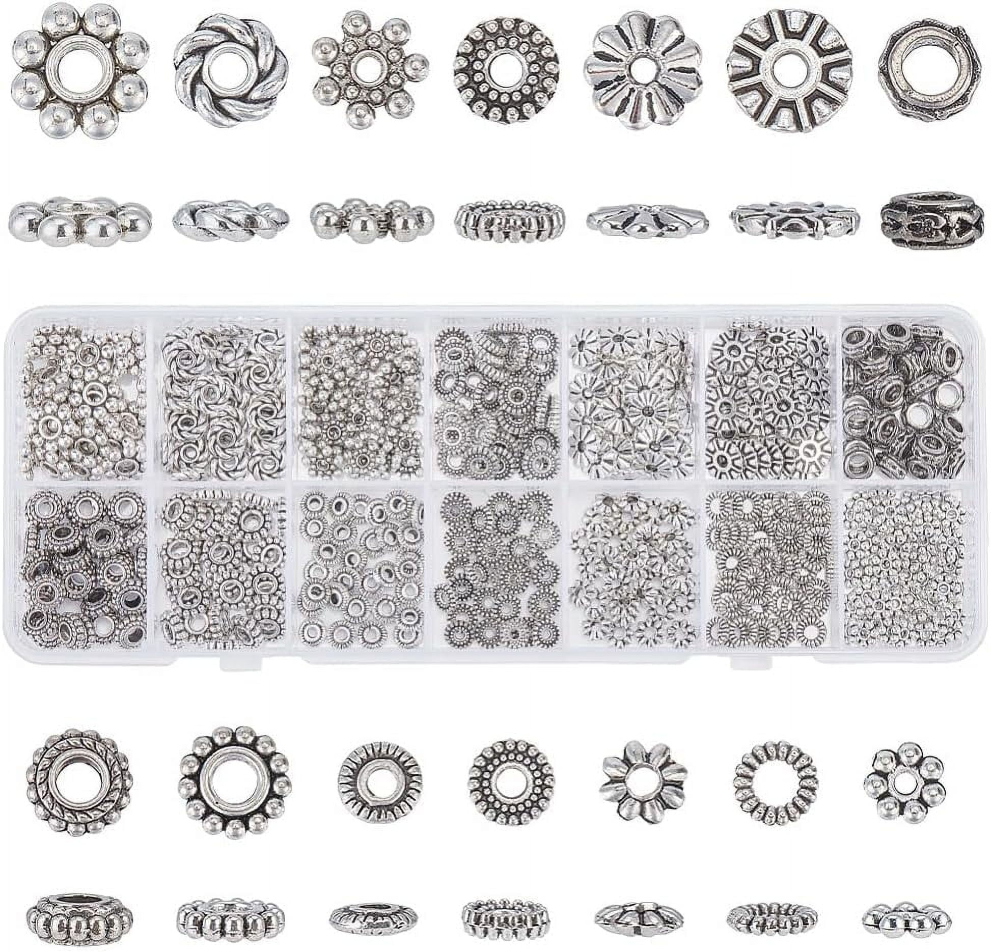 480pcs Silver Spacer Beads 14 Style Jewelry Beads Metal Flower Gear ...