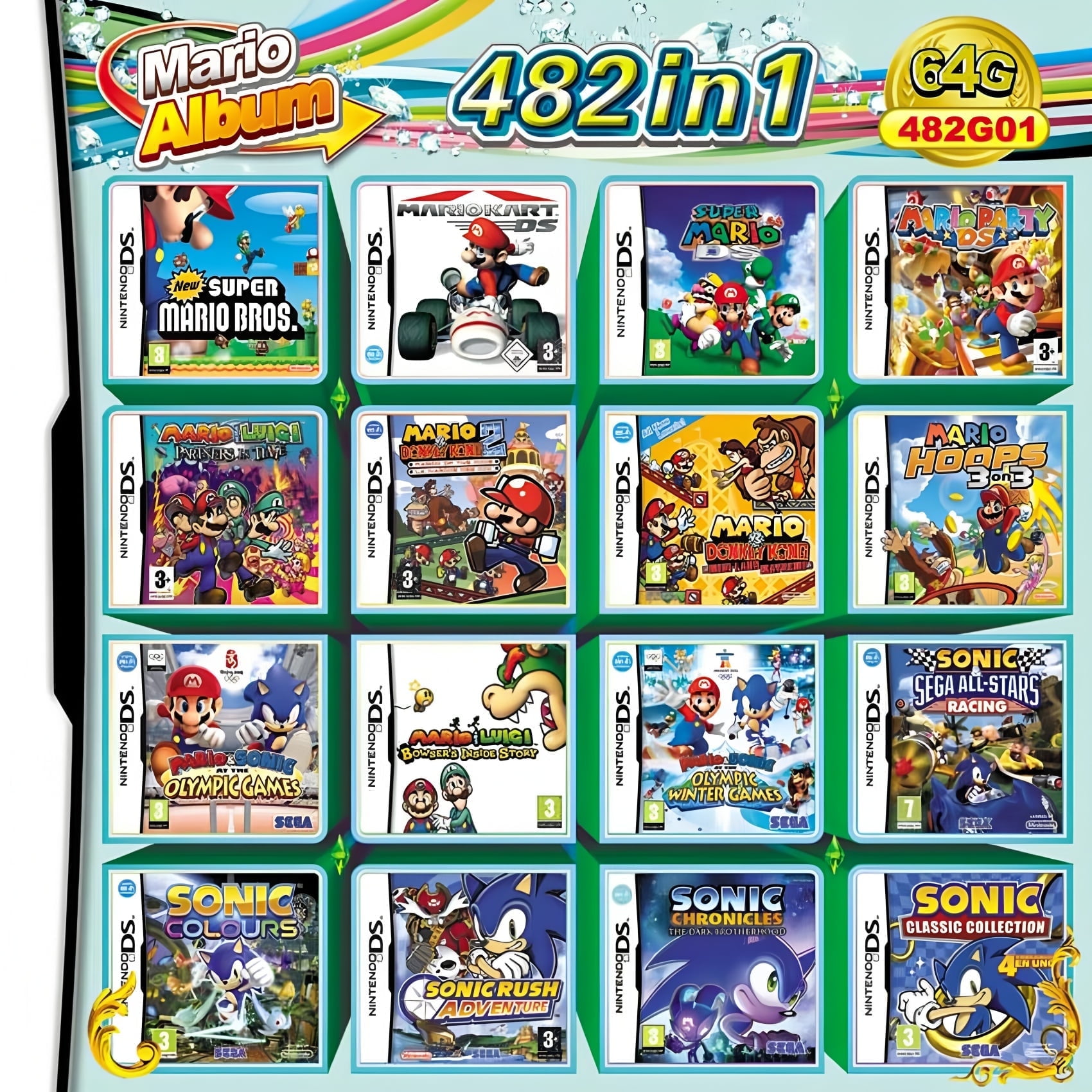 482 in1 Nintendo Ds Games NDS NDSL NDSi 3DS 2DS Multi cartridge Flash ...