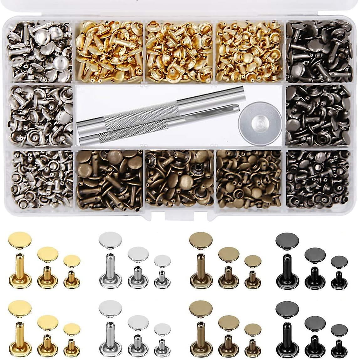 484-Piece Leather Rivets Double Cap Rivet Tube Metal Rivets 3 Sizes ...