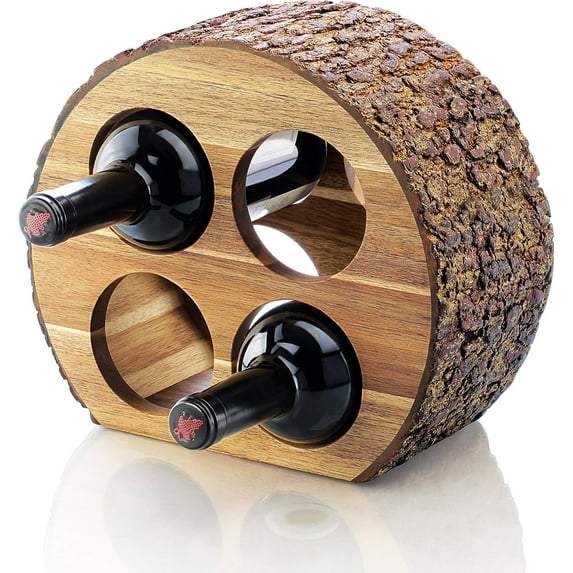48537 Acacia Wood Countertop Wine Rack with Natural Bark 4-Bottles ...