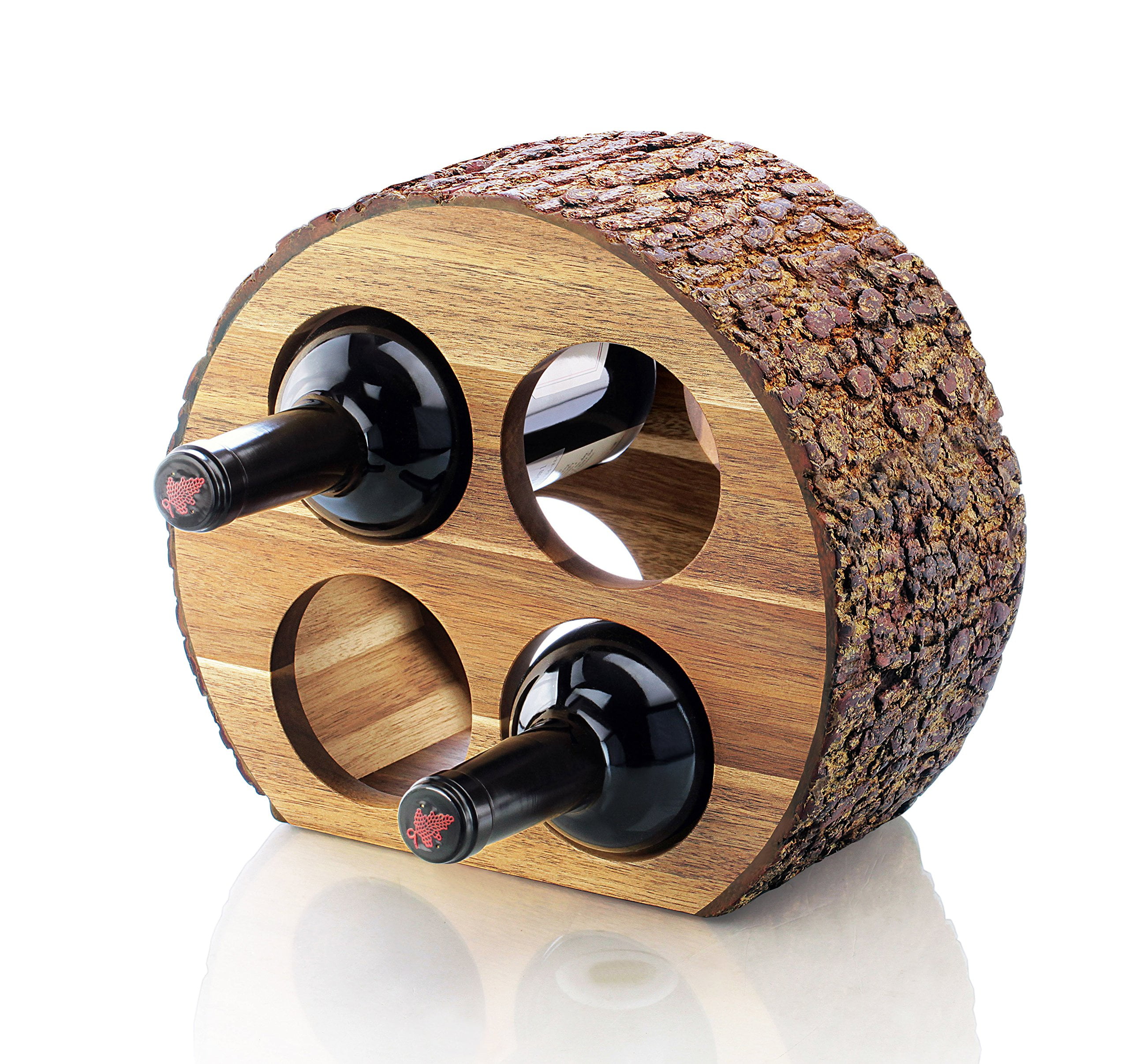 48537 Acacia Wood Countertop Wine Rack with Natural Bark, 4-Bottles ...