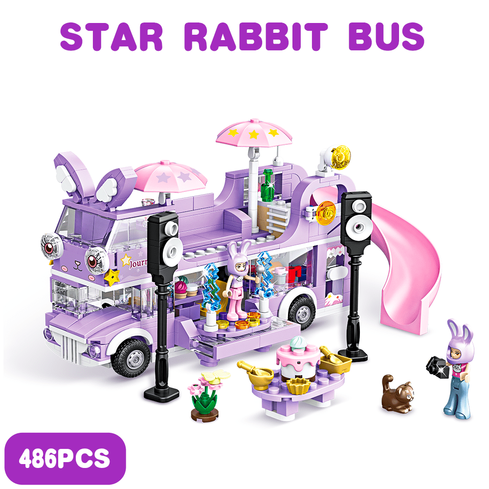 486PCS Double-Storey Star Rabit Bus Building Blocks Toys STEM Toys ...