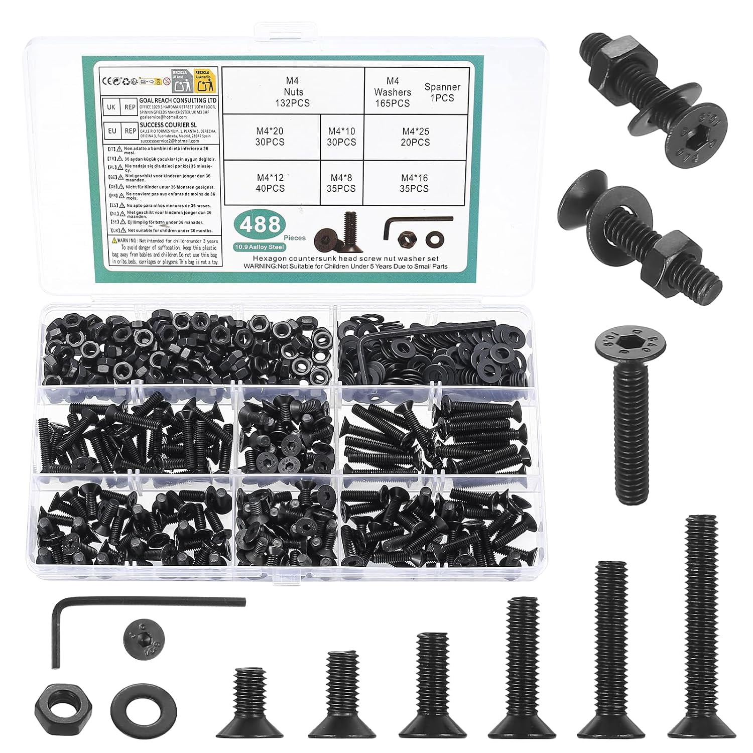 488 Pcs M4 Screws Set, M4 Bolts and Nuts Set, Countersunk Screws, Hex ...